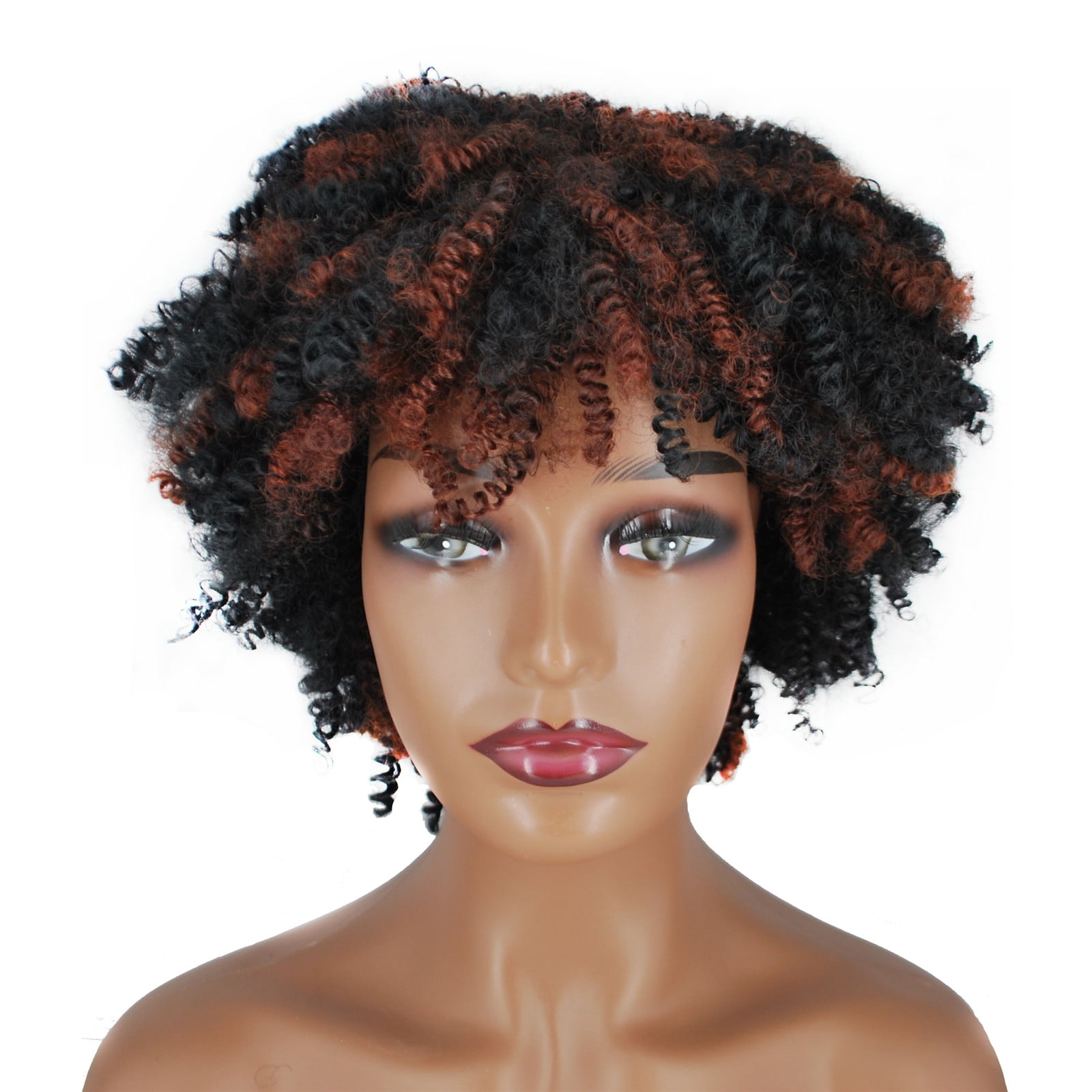 Short Kinky Curly Wig with Bang Ombre Auburn Wig for Men Womens ...