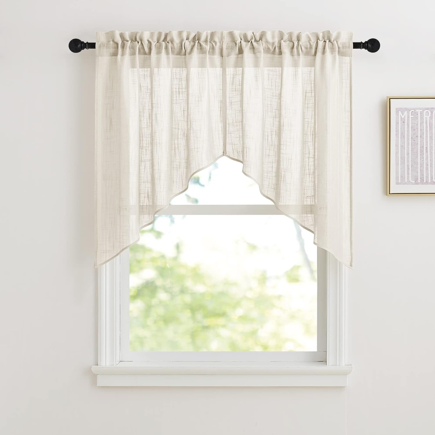 Short Kitchen Valances and Curtain Set Privacy White Linen Swag ...