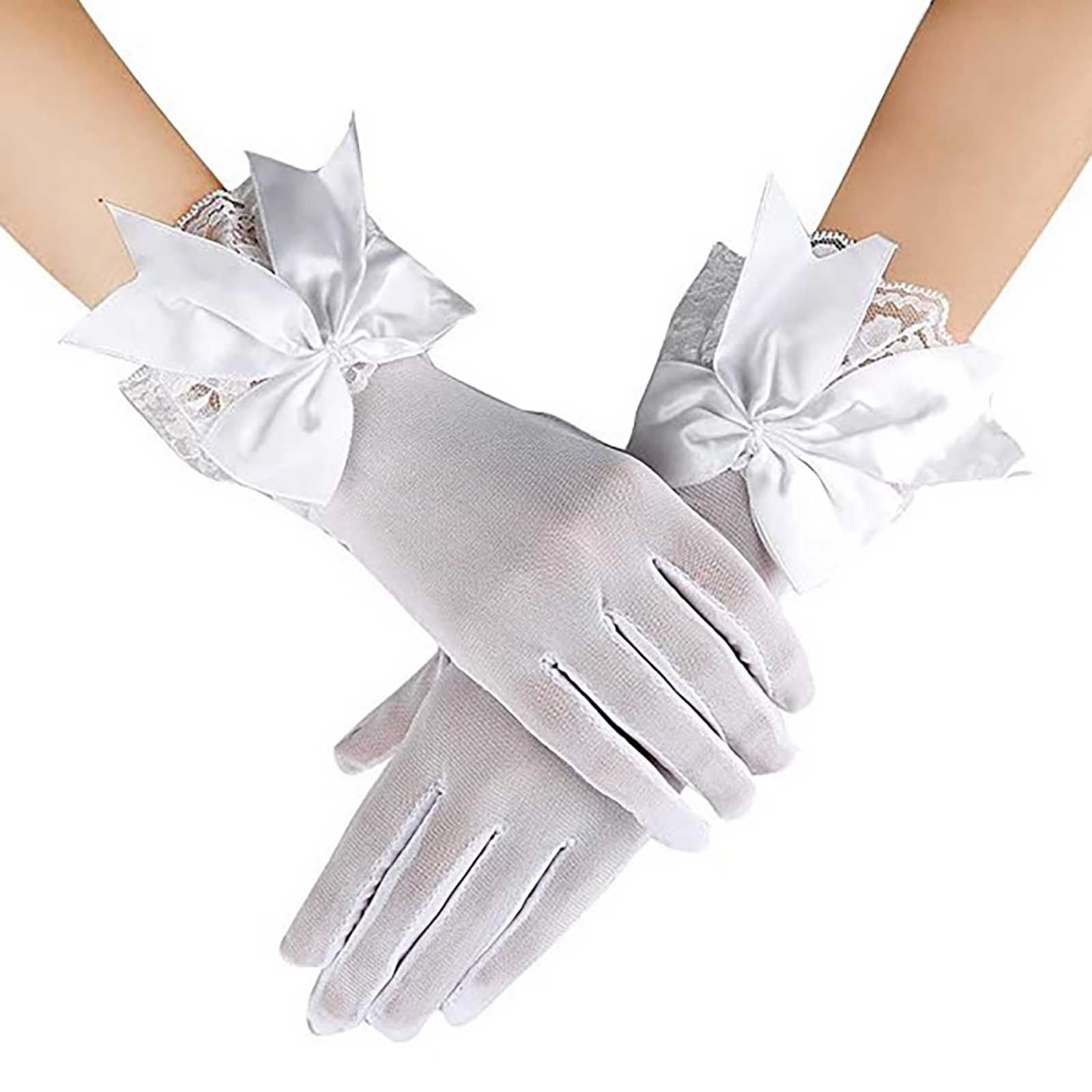 Short Lace Mesh Gloves Border With Bow Wedding Opera Tea Party Gloves ...