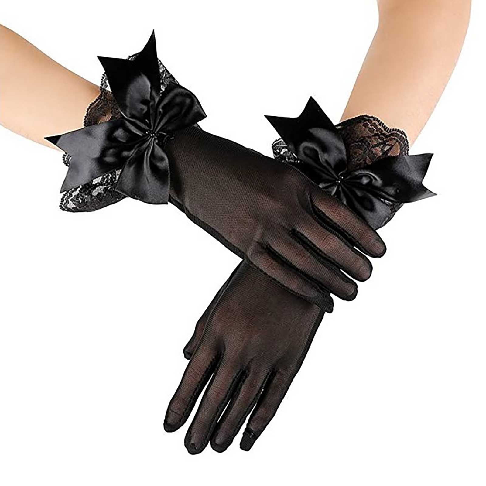 Short Lace Mesh Gloves Border With Bow Wedding Opera Tea Party Gloves ...