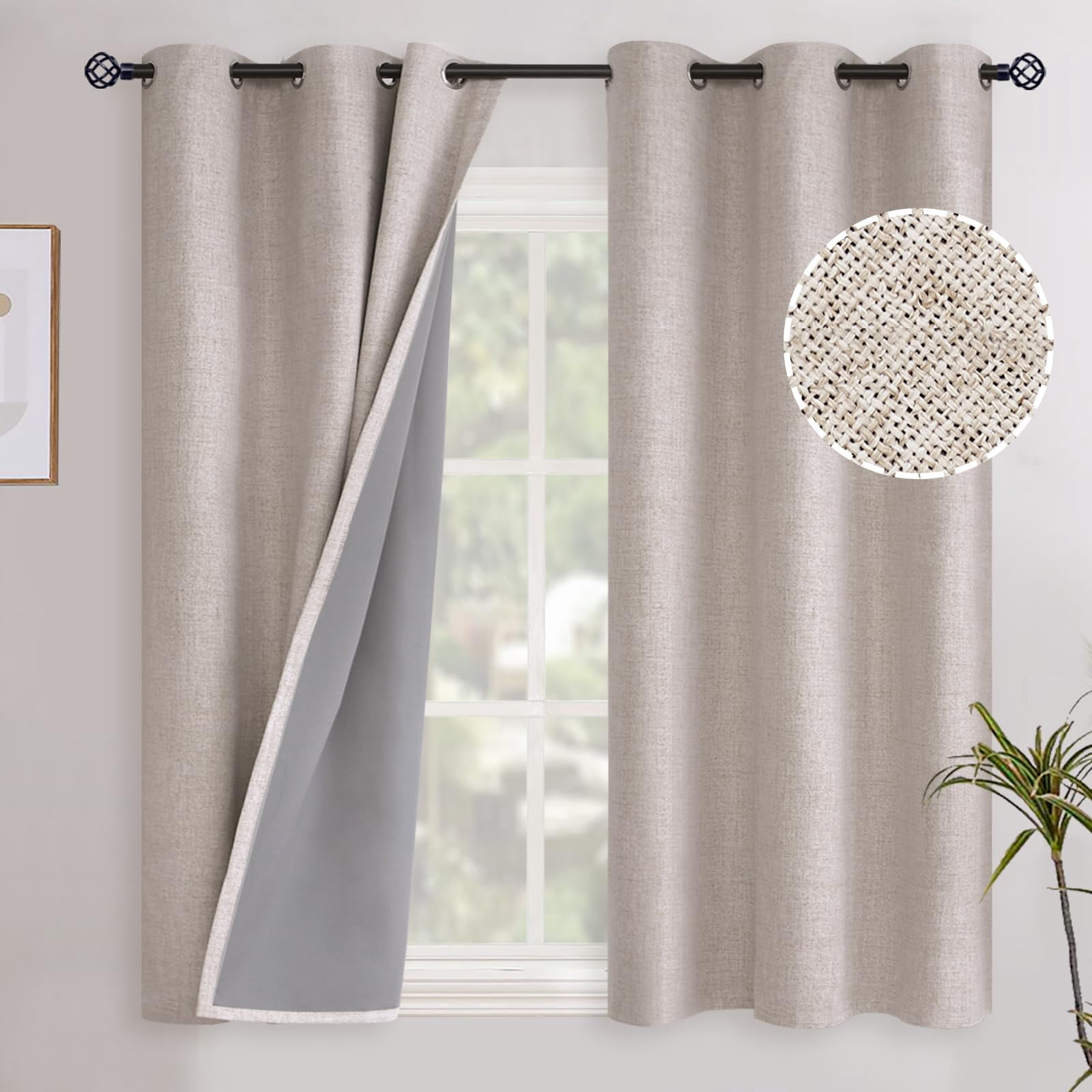 Short Linen Blackout Curta45 Inch Length For Bedroom Full Room ...