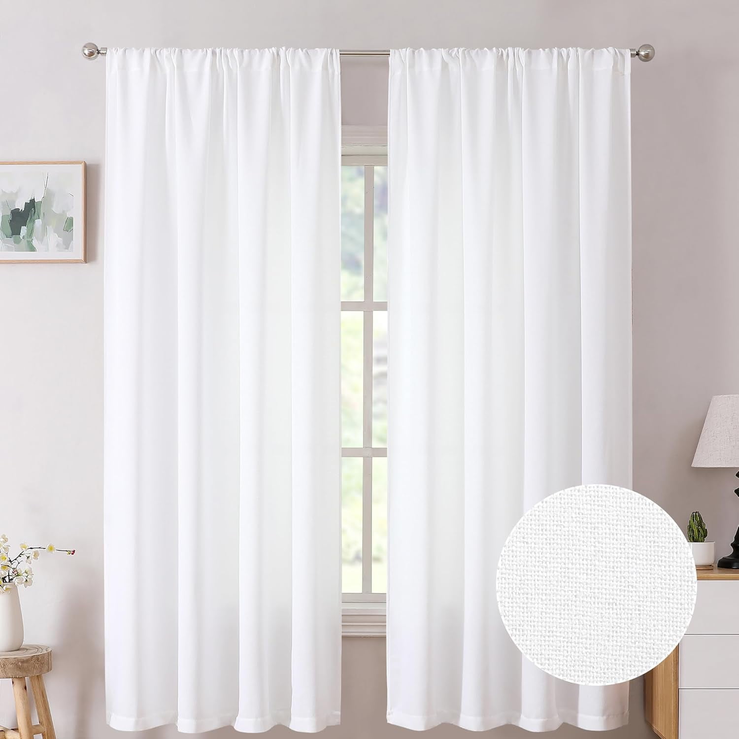 Short Linen Curtain Bedroom Rod Pocket Semi Sheer Burlap Light ...