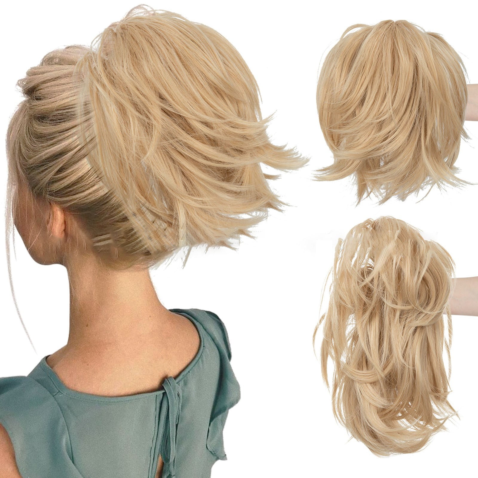 Short Messy Bun Hair Piece – 8 Inch Clip-In Ponytail Extension with ...