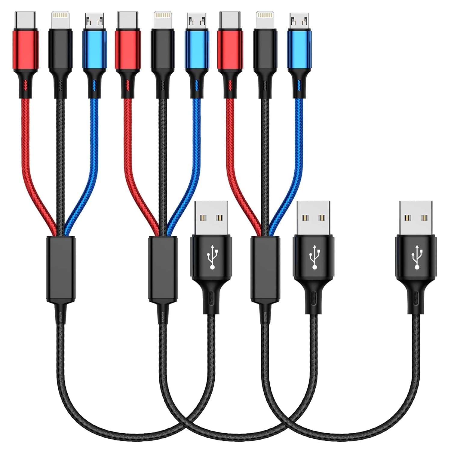 Short Multi Charging Cable, (3Pack 1FT) Multi Charger Cable Braided 3 ...