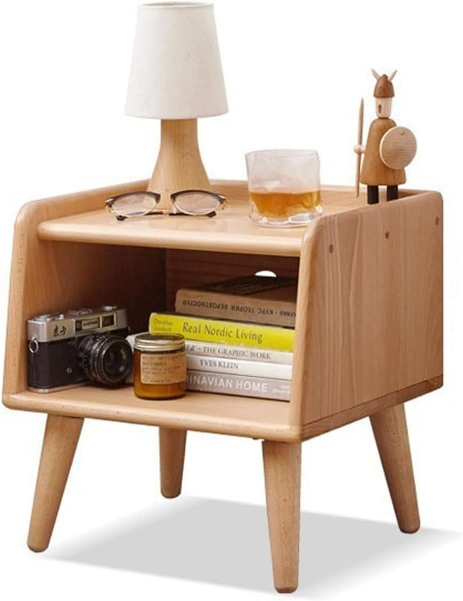 Short Nightstand - 100% Natural Solid Wood Nightstand with Open Storage ...