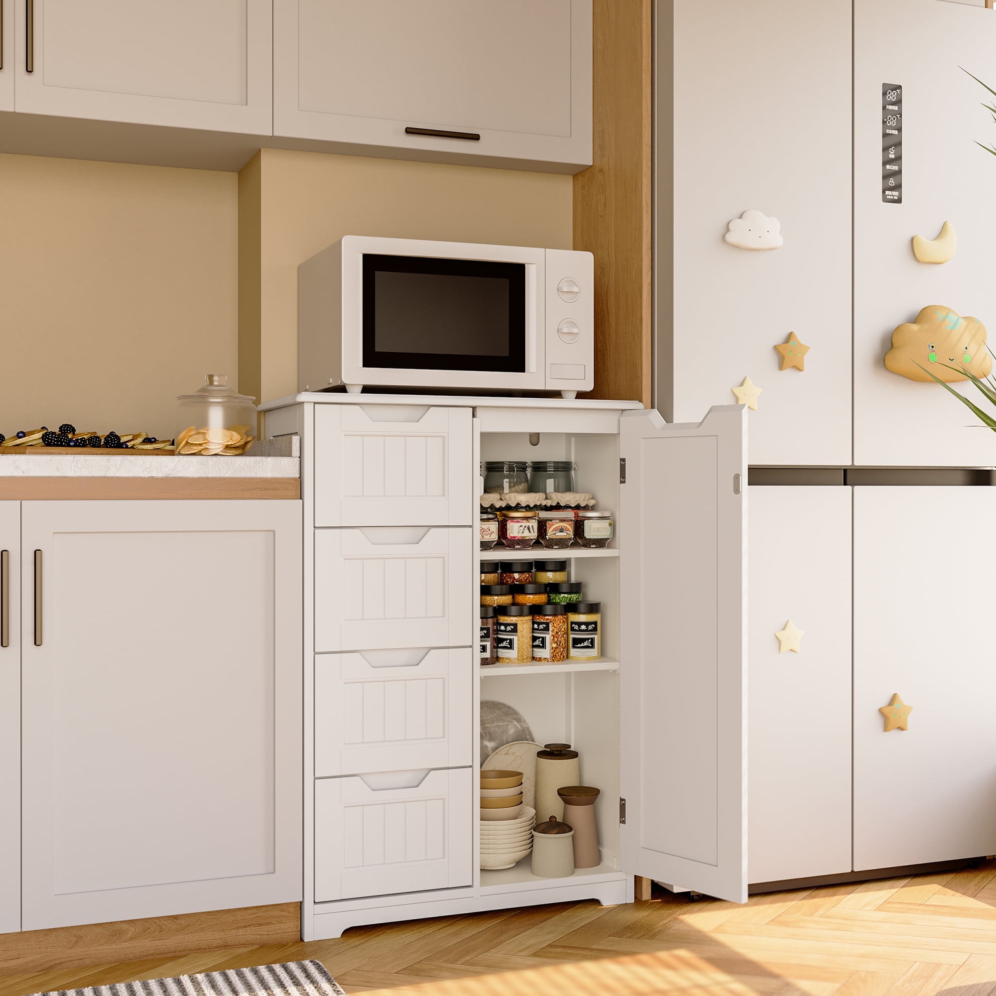 Short Pantry Storage Cabinet, Noelse 33'' Small Kitchen Pantry with 4 ...