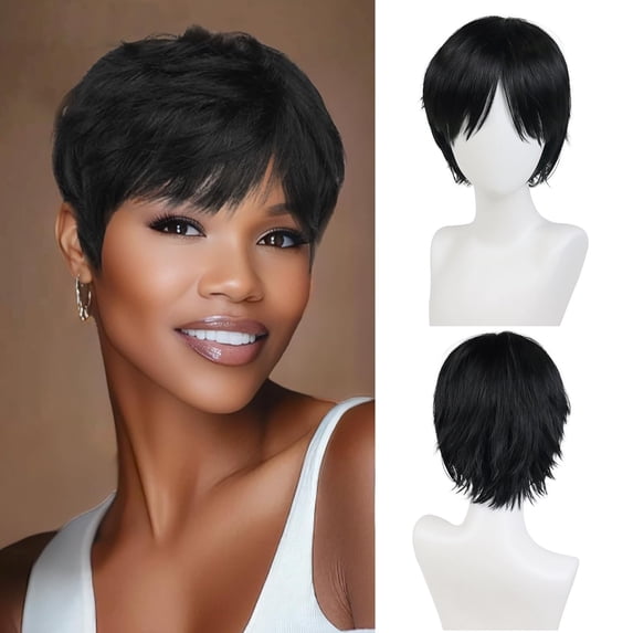 Short Pixie Cut Wig Synthetic Hair Wigs for Women with Bangs Natural ...