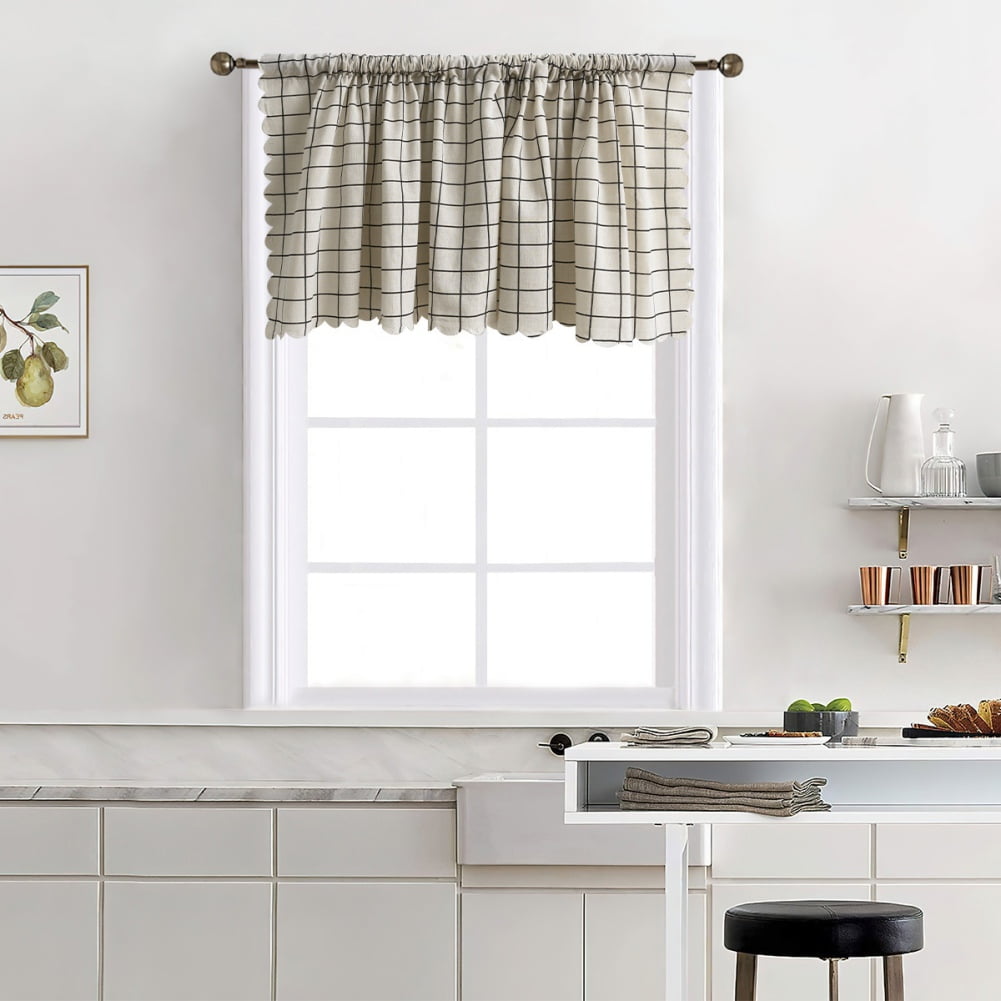 Short Plaid Fabric Curtains Beige Half Window Curtains,for Living Room ...
