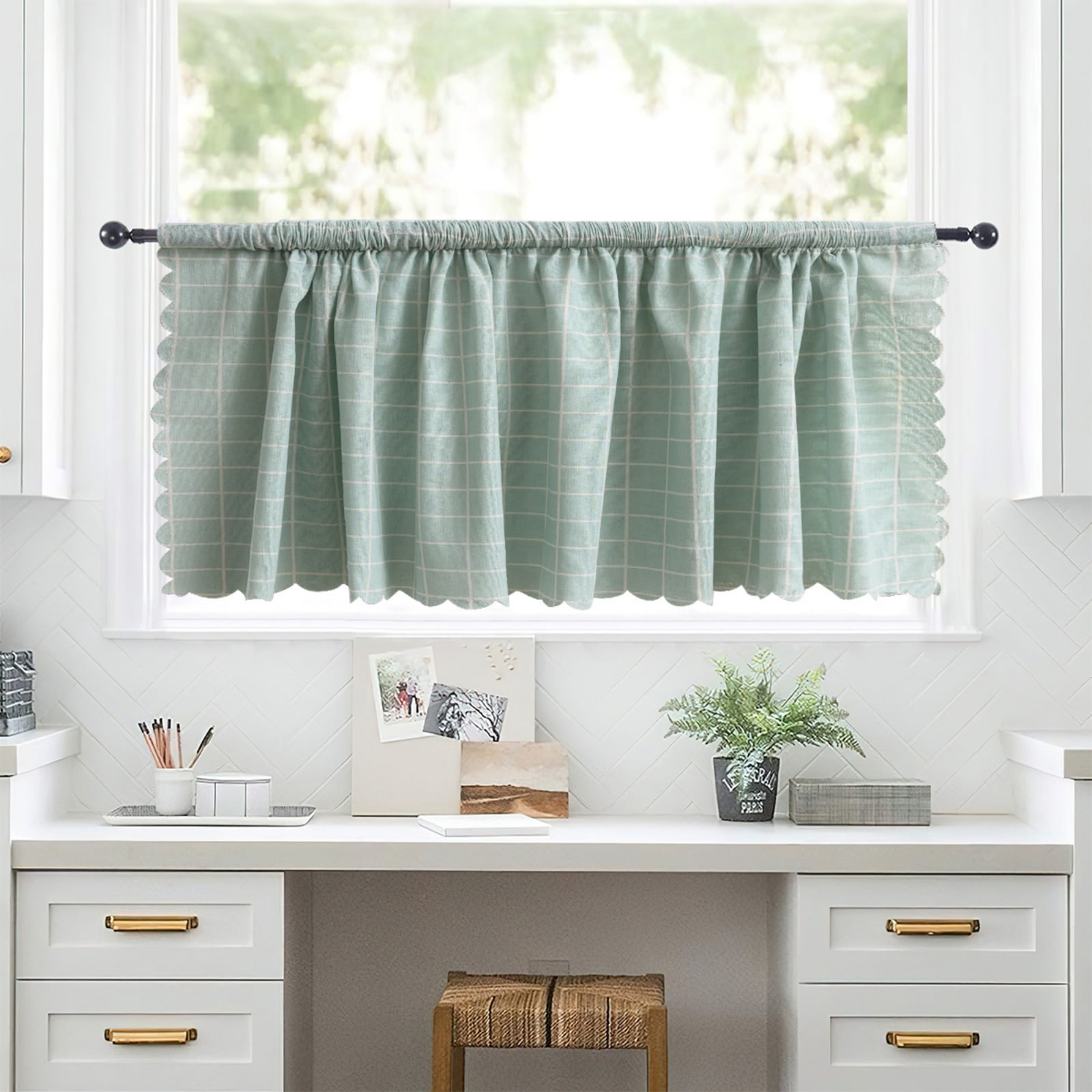 Short Plaid Fabric Curtains Half Window Curtains,for Living Room ...