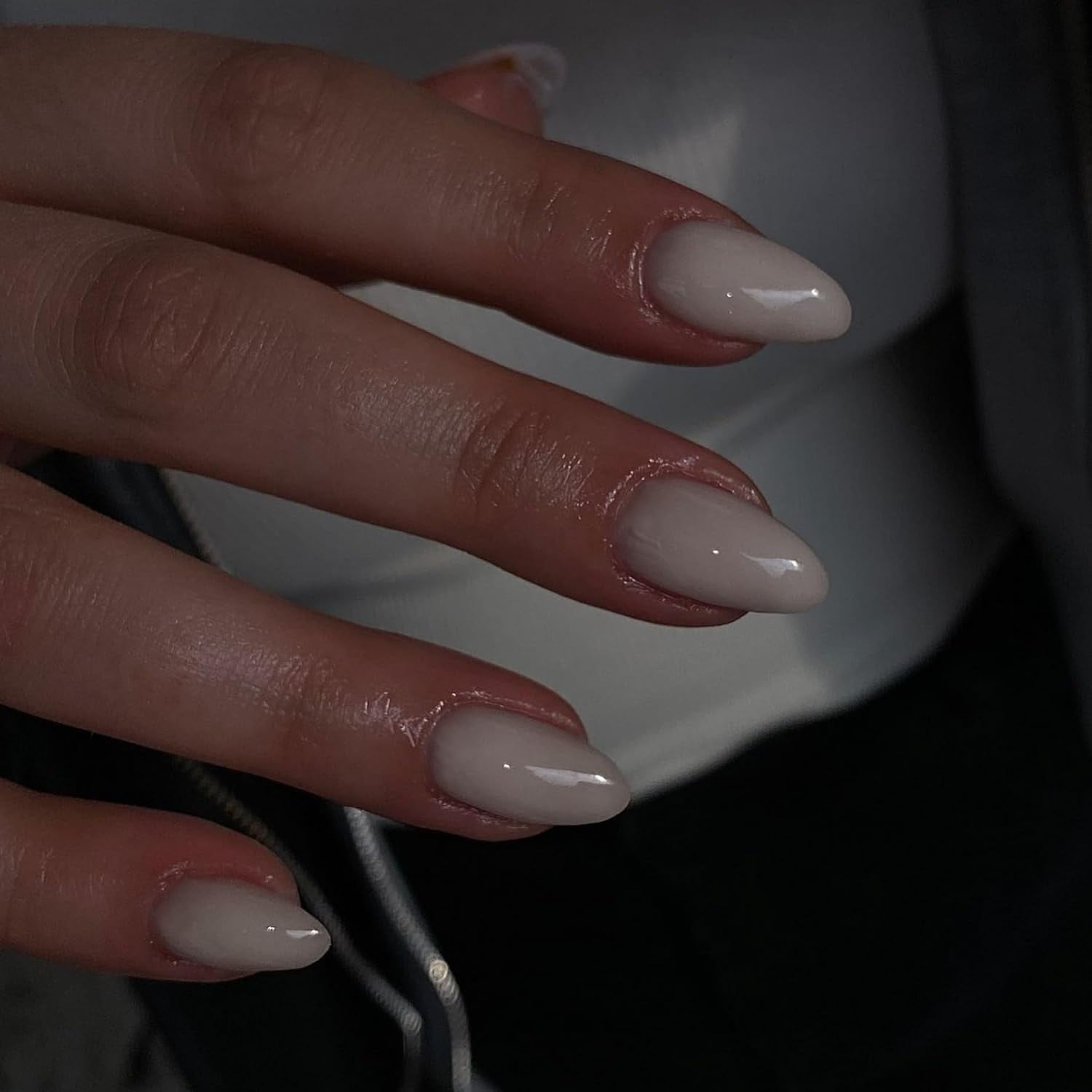 Short Press on Nails Almond Gray Fake Nails Full Cover Solid Color ...