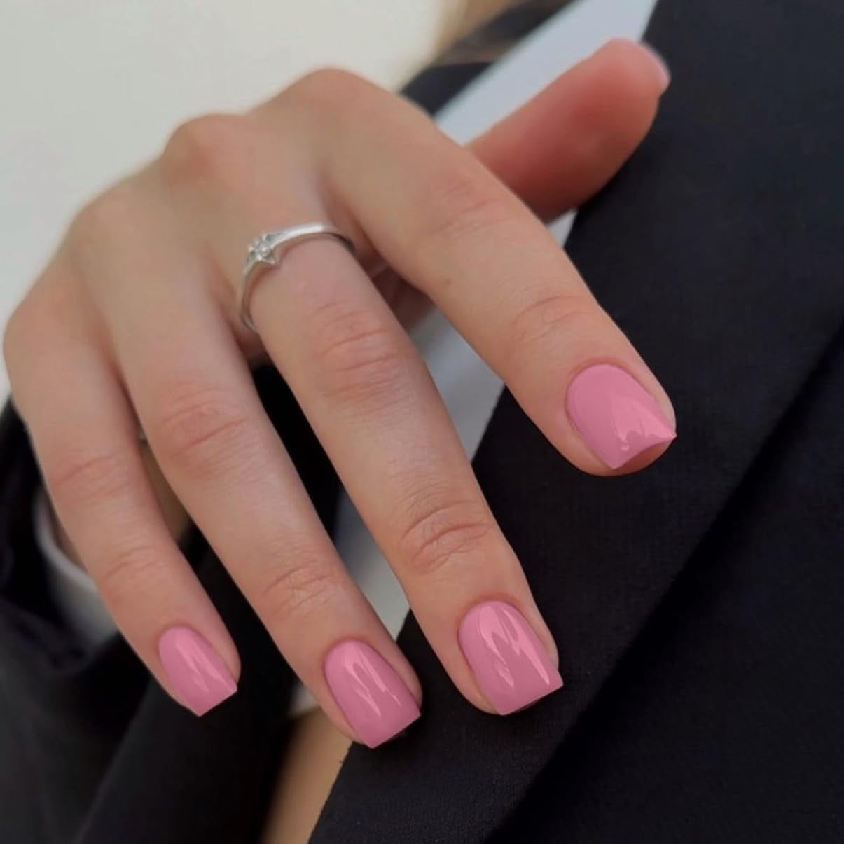 Short Press on Nails Square Rose Pink Nails Set,Glazed Gel Nails Press on Acrylic Nails Pure ...