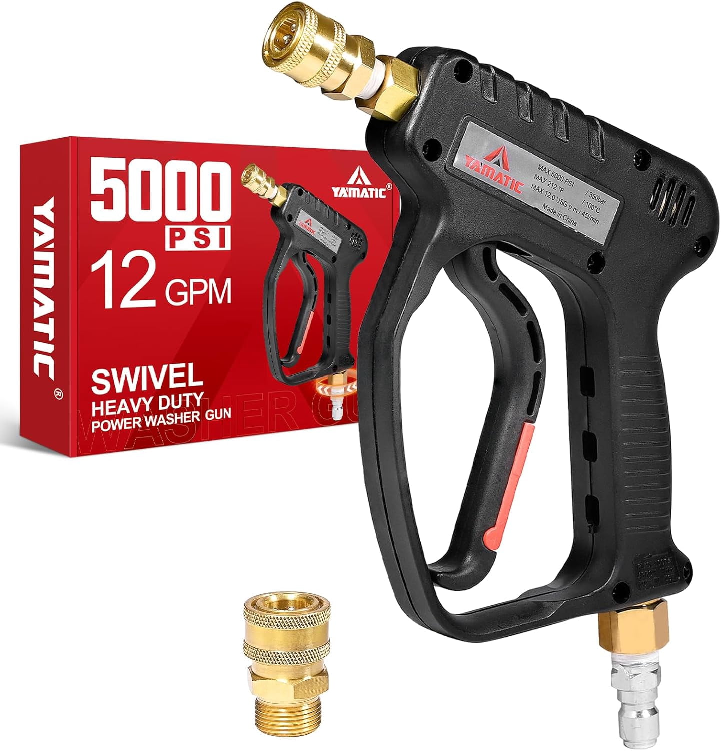 Short Pressure Washer Gun with Swivel, 5000 PSI Power Washer Wand ...
