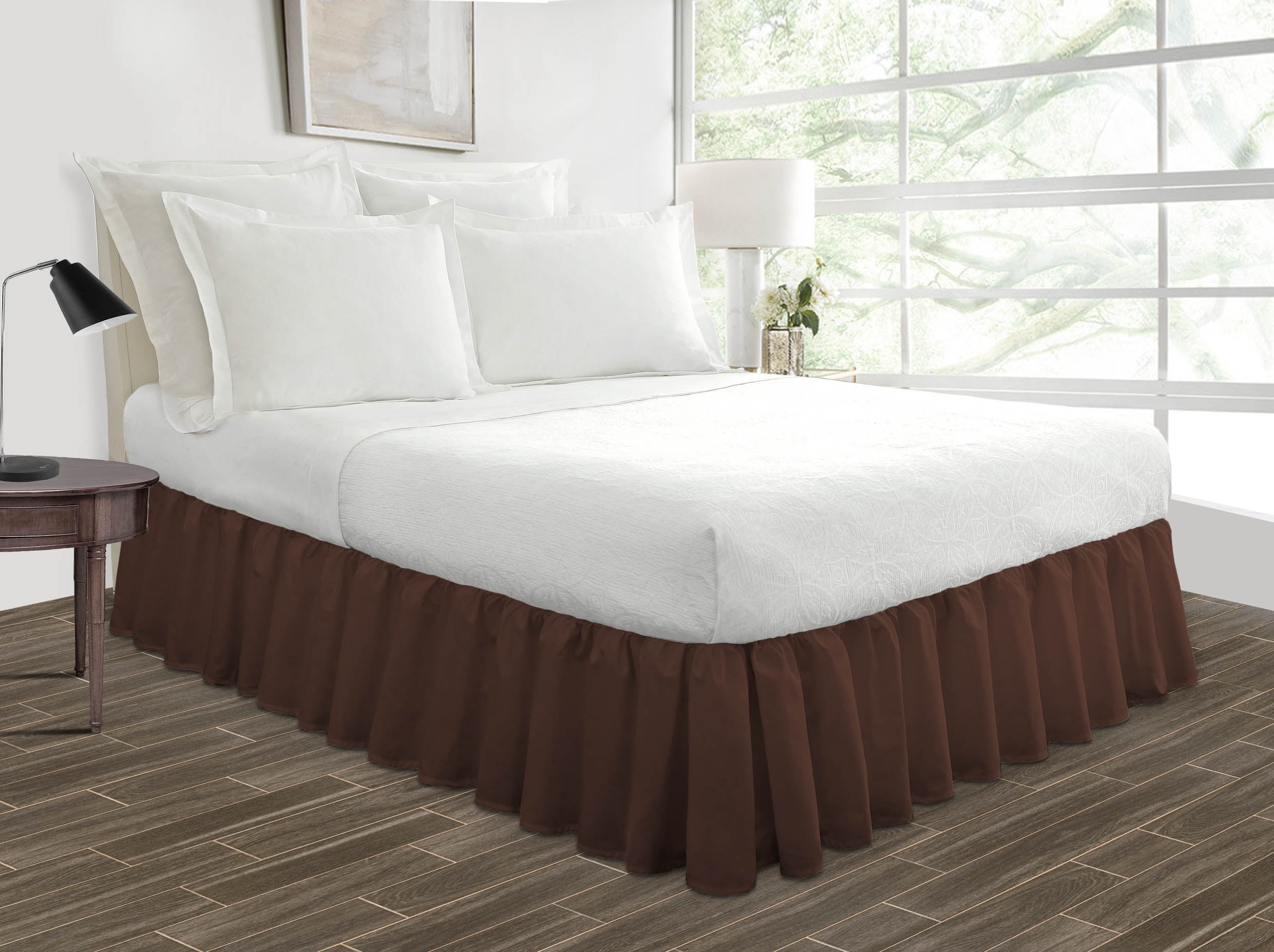 Short Queen Size Tailored Drop Ruffled Solid Bed Skirt with Adjustable ...