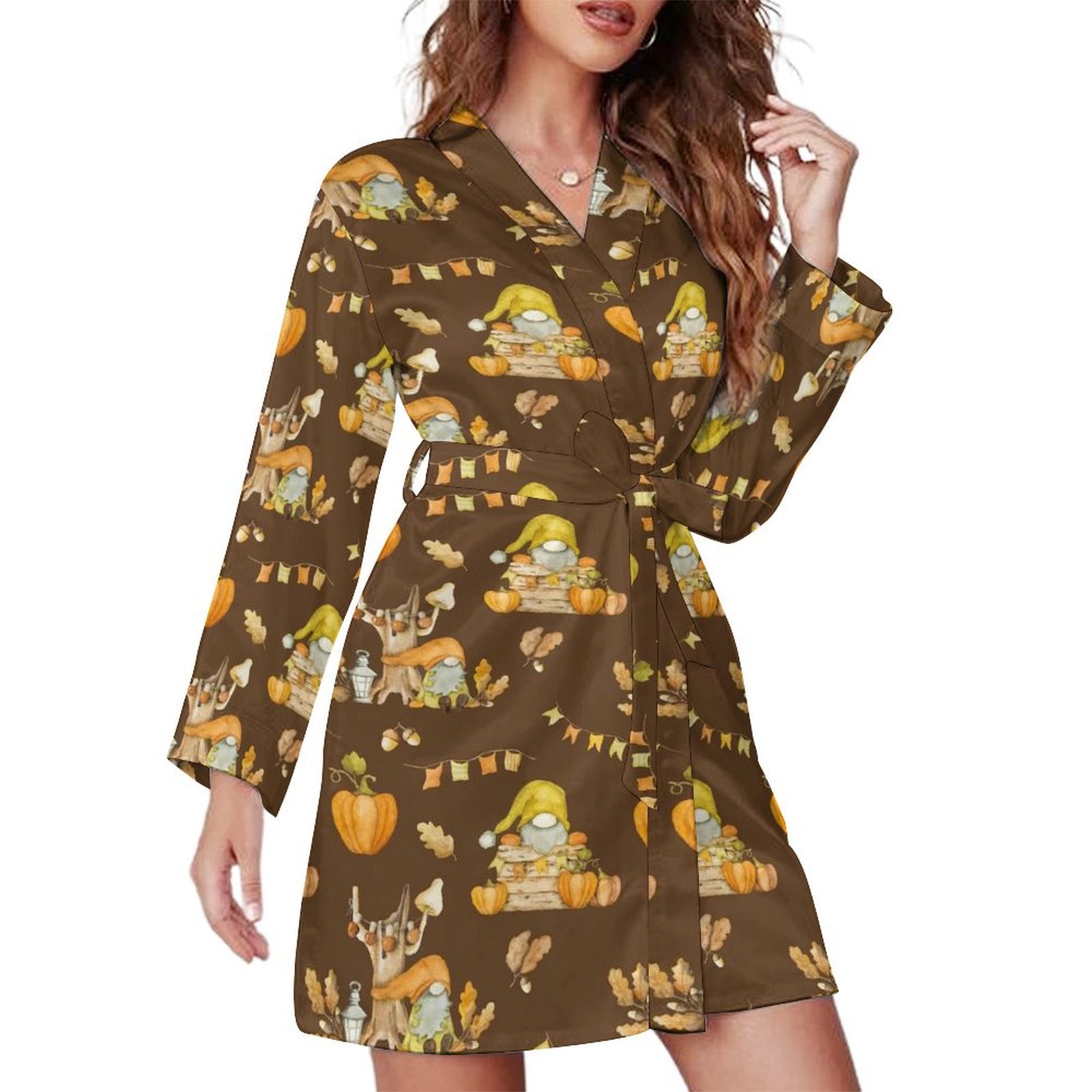 Short Robes Long Sleeve for Women - Autumn With Pumpkin Harvest Soft ...