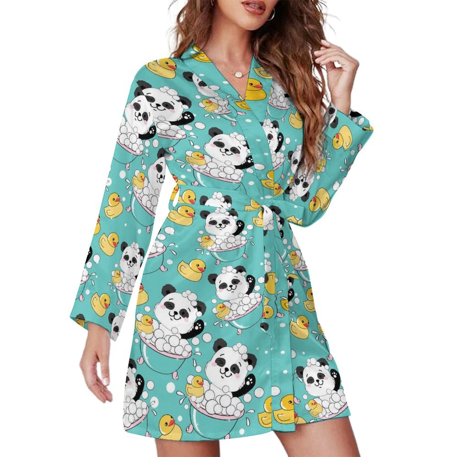 Short Robes Long Sleeve for Women - Panda Bathing In The Bath Soft ...