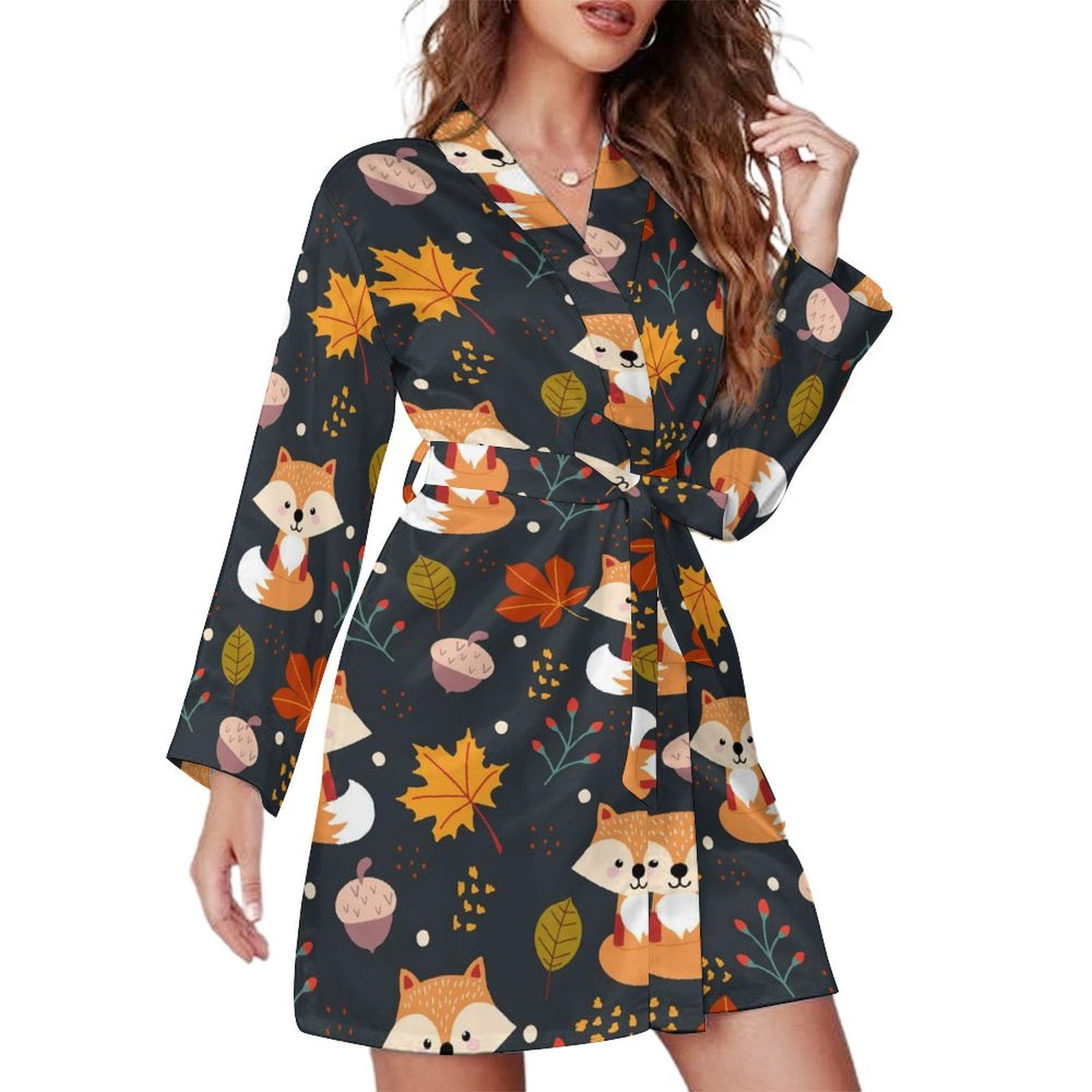Short Robes Long Sleeve for Women - Autumn Fox Soft Breathable Women's ...