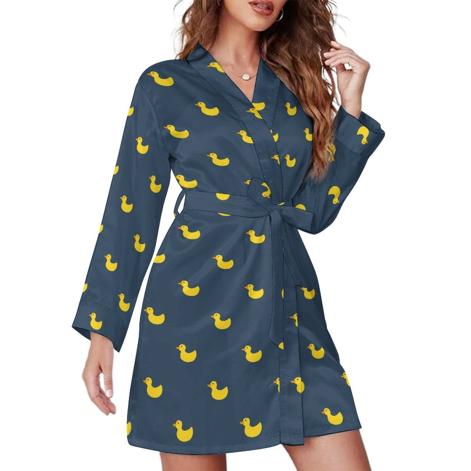 Short Robes Long Sleeve for Women - Cartoon Ducks Soft Women's Belted ...