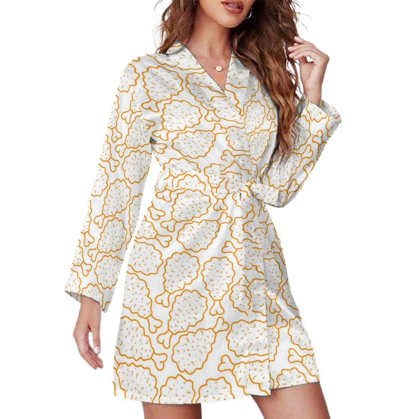 Short Robes Long Sleeve for Women - Chicken Leg Soft Women's Belted ...