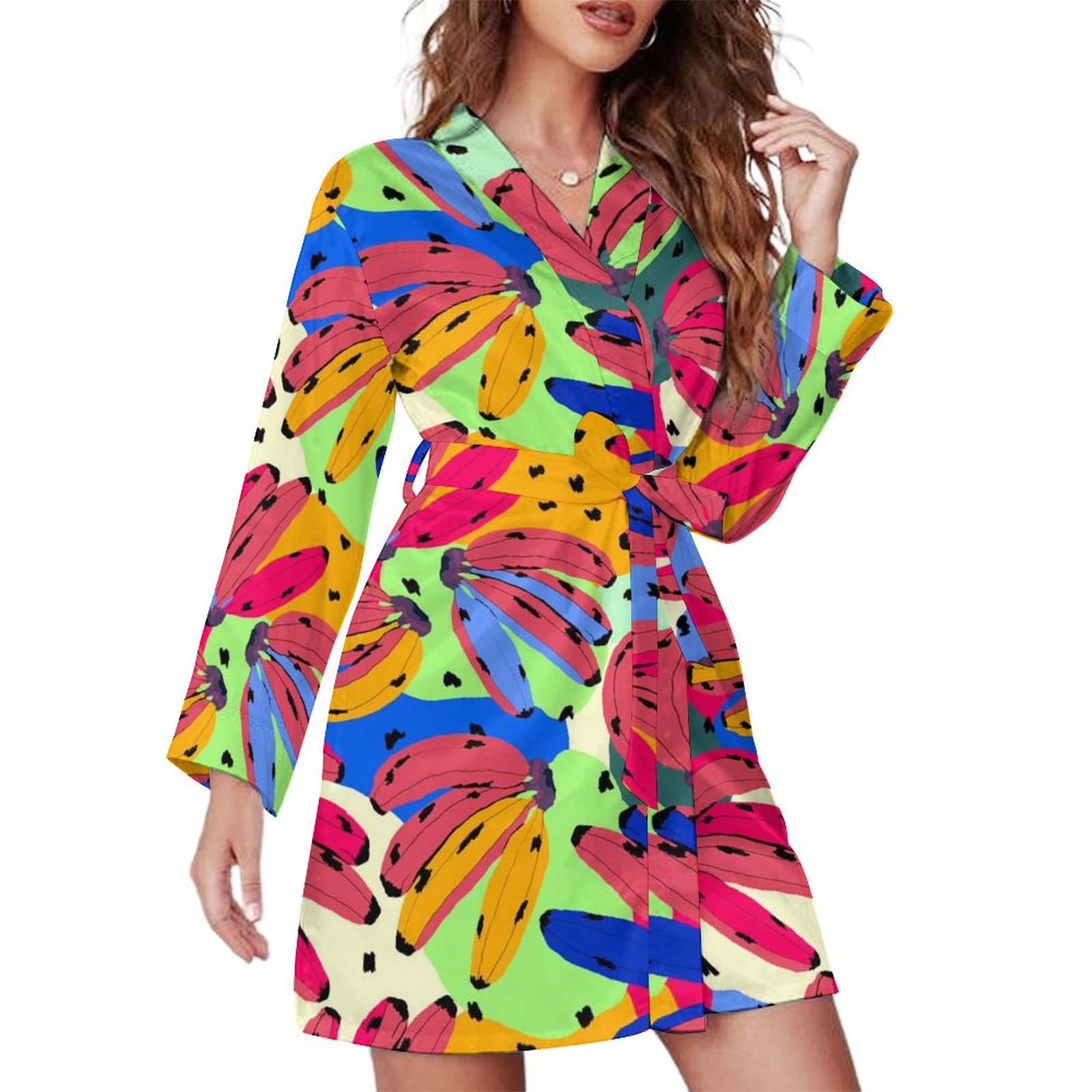 Short Robes Long Sleeve for Women - Colorful Bananas Soft Women's ...
