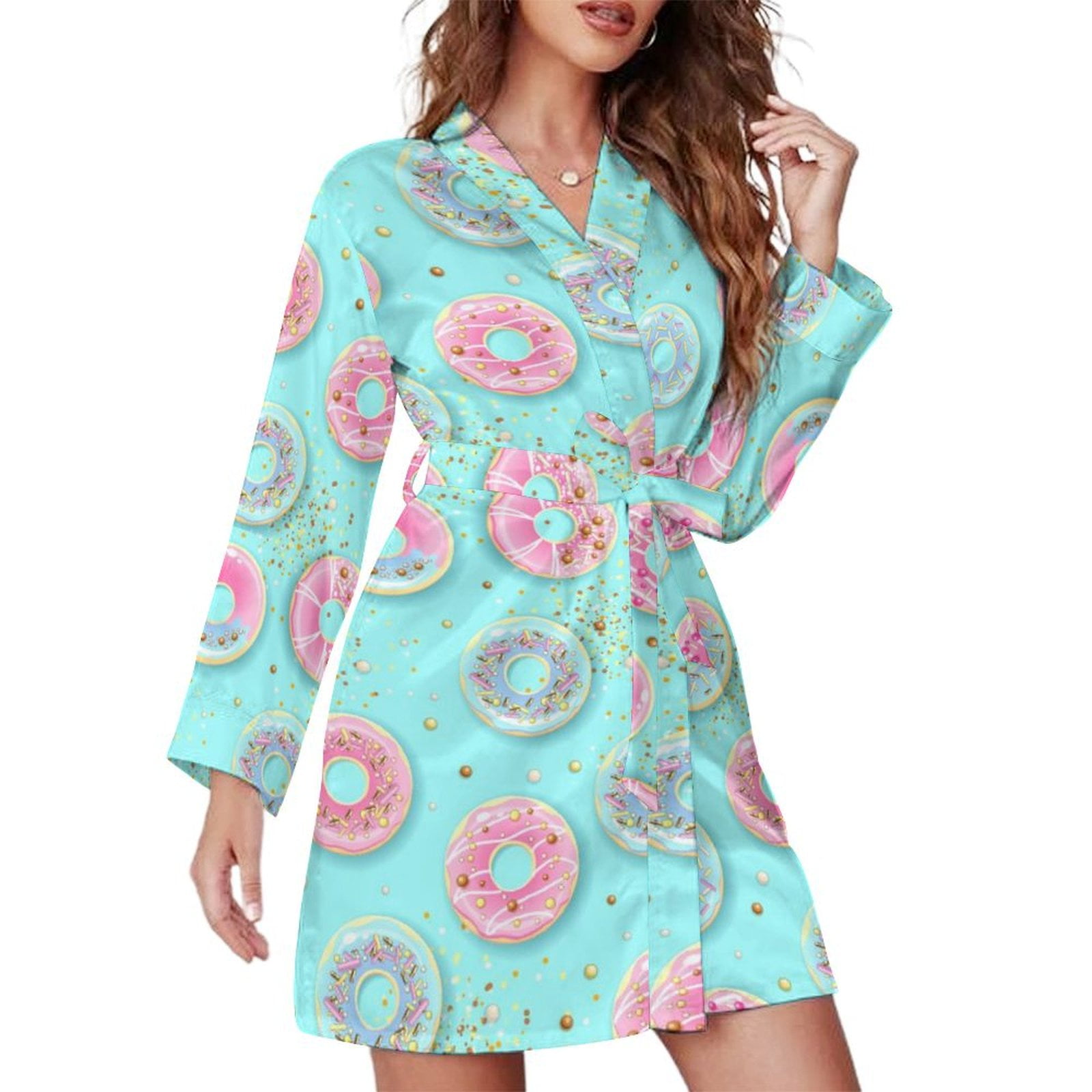 Short Robes Long Sleeve for Women - Colorful Sweet Donuts Soft Women's ...