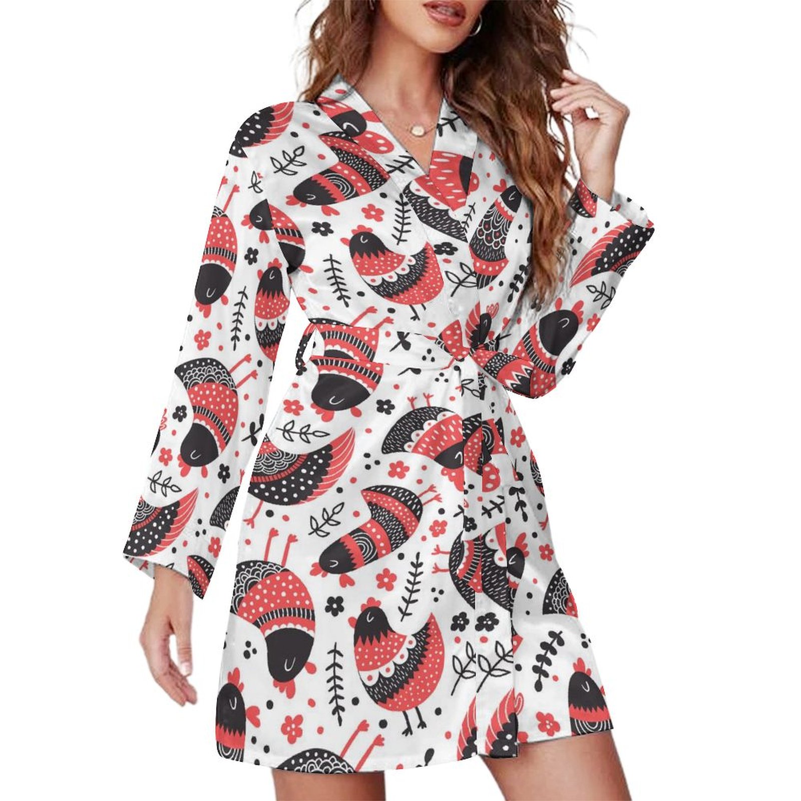 Short Robes Long Sleeve for Women - Cute Chickens Soft Women's Belted ...