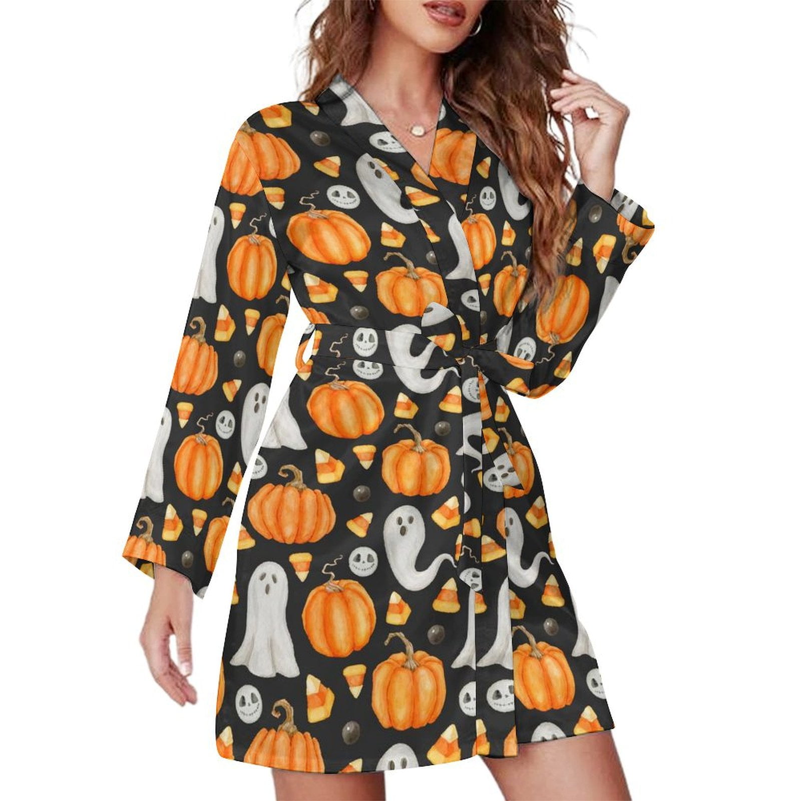 Short Robes Long Sleeve for Women - Cute Ghost Halloween Soft Women's ...