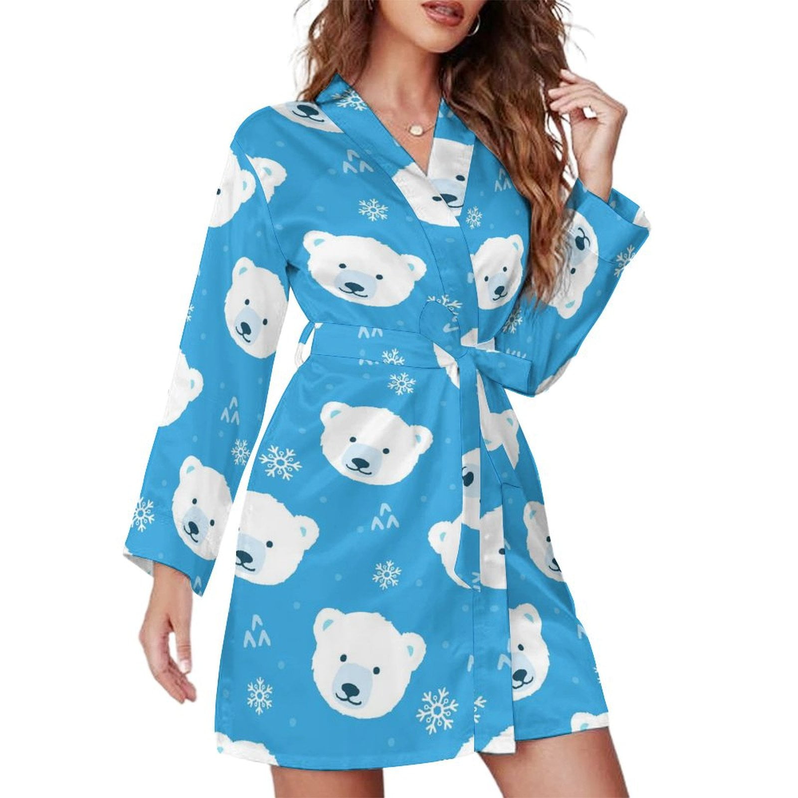 Short Robes Long Sleeve for Women - Cute Polar Bear Soft Women's Belted ...