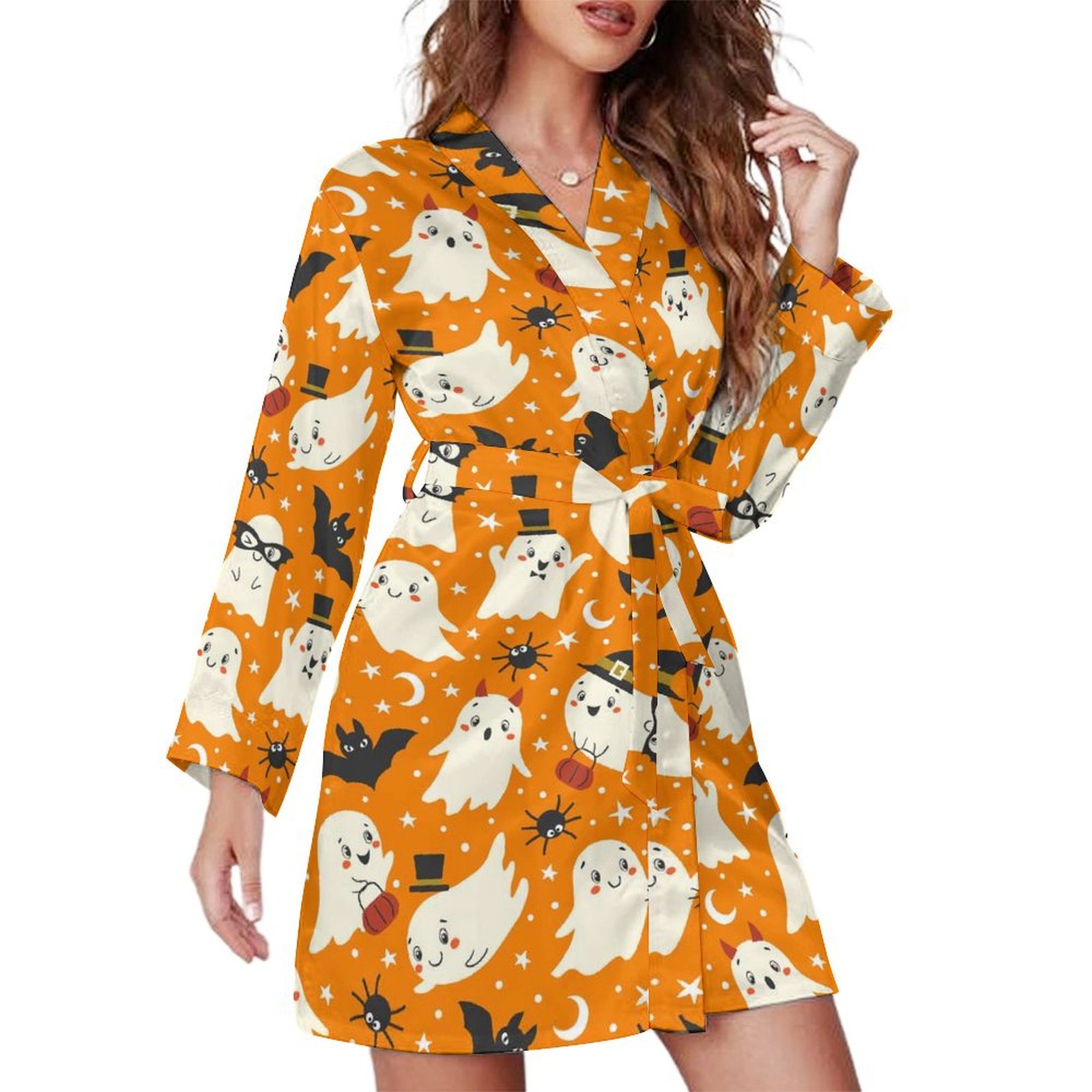 Short Robes Long Sleeve for Women - Cute Spooky Halloween Soft Women's ...