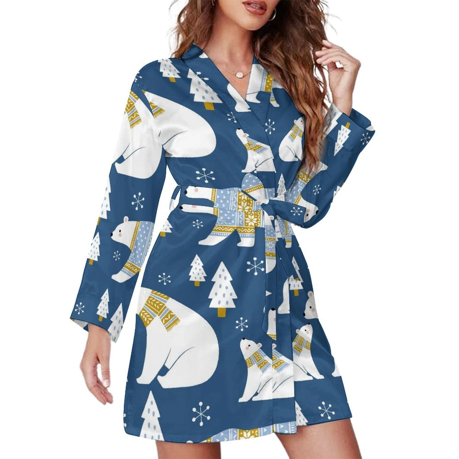 Short Robes Long Sleeve for Women - Cute Winter Bear Soft Women's ...