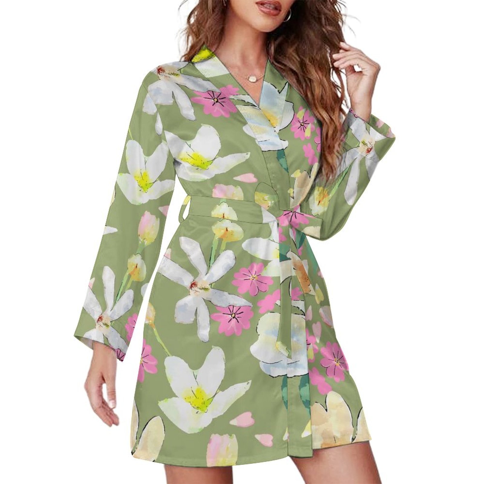 Short Robes Long Sleeve for Women - Flowers And Buds Soft Women's ...