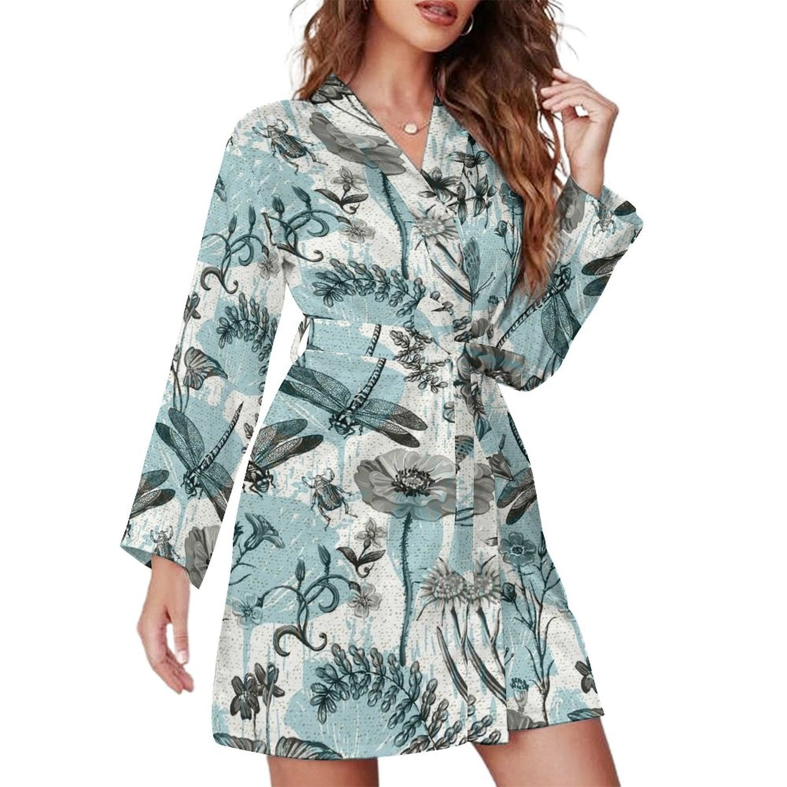 Short Robes Long Sleeve for Women, Flowers In Vintage Breathable Women ...
