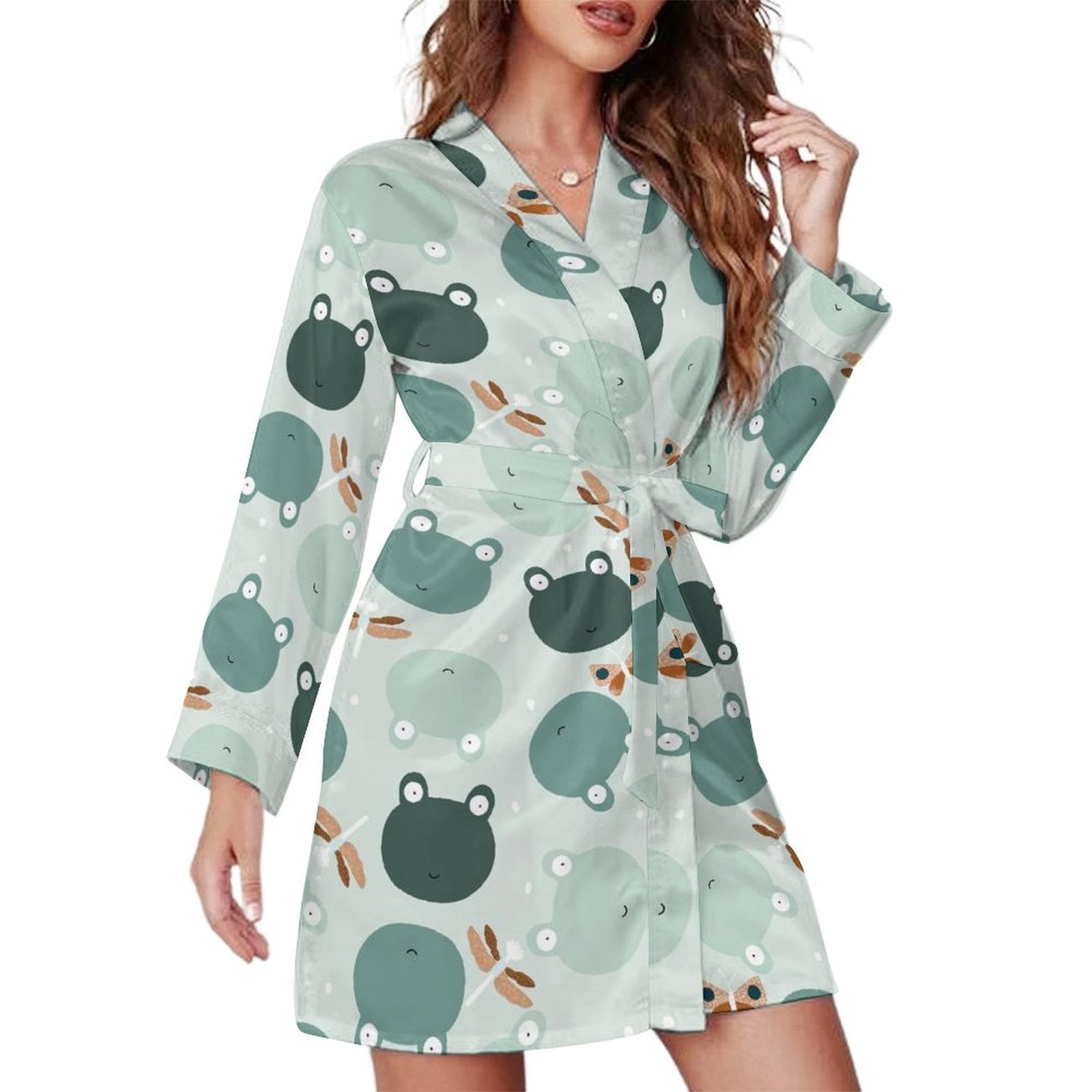 Short Robes Long Sleeve for Women - Frog And Dragonflies Soft ...