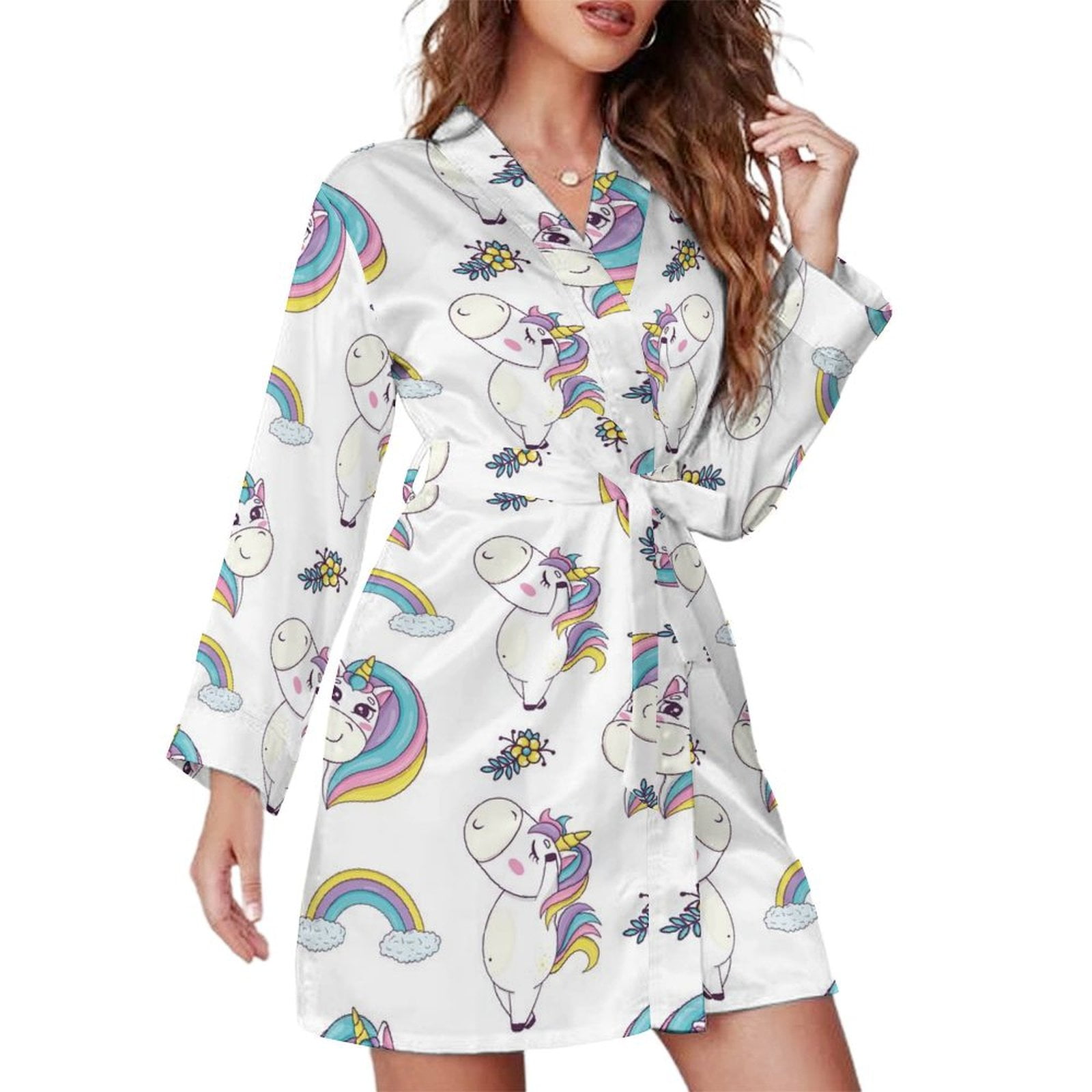 Short Robes Long Sleeve for Women - Funny Kawaii Unicorns Dancing Soft ...