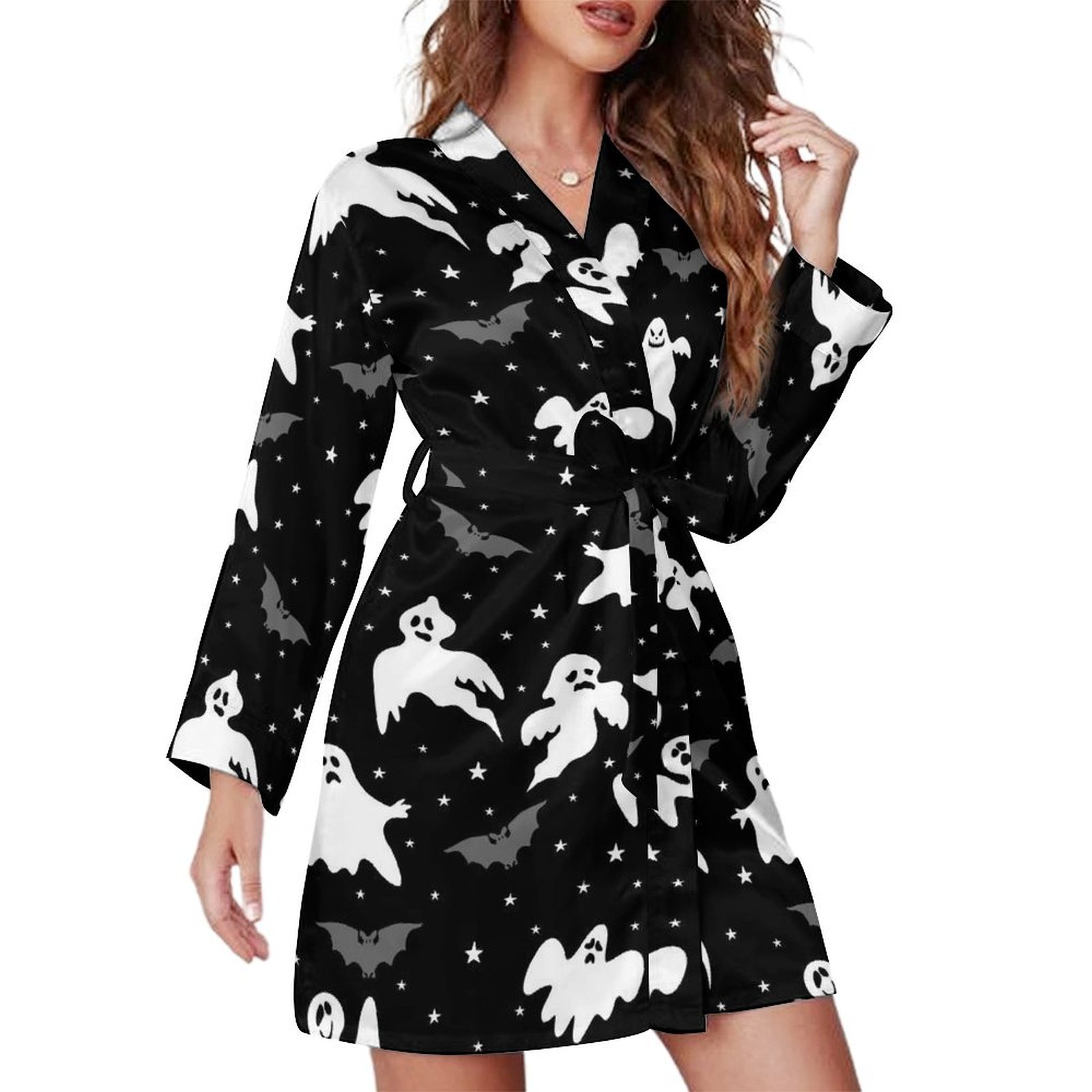 Short Robes Long Sleeve for Women - Ghost Halloween Bat Soft Women's ...