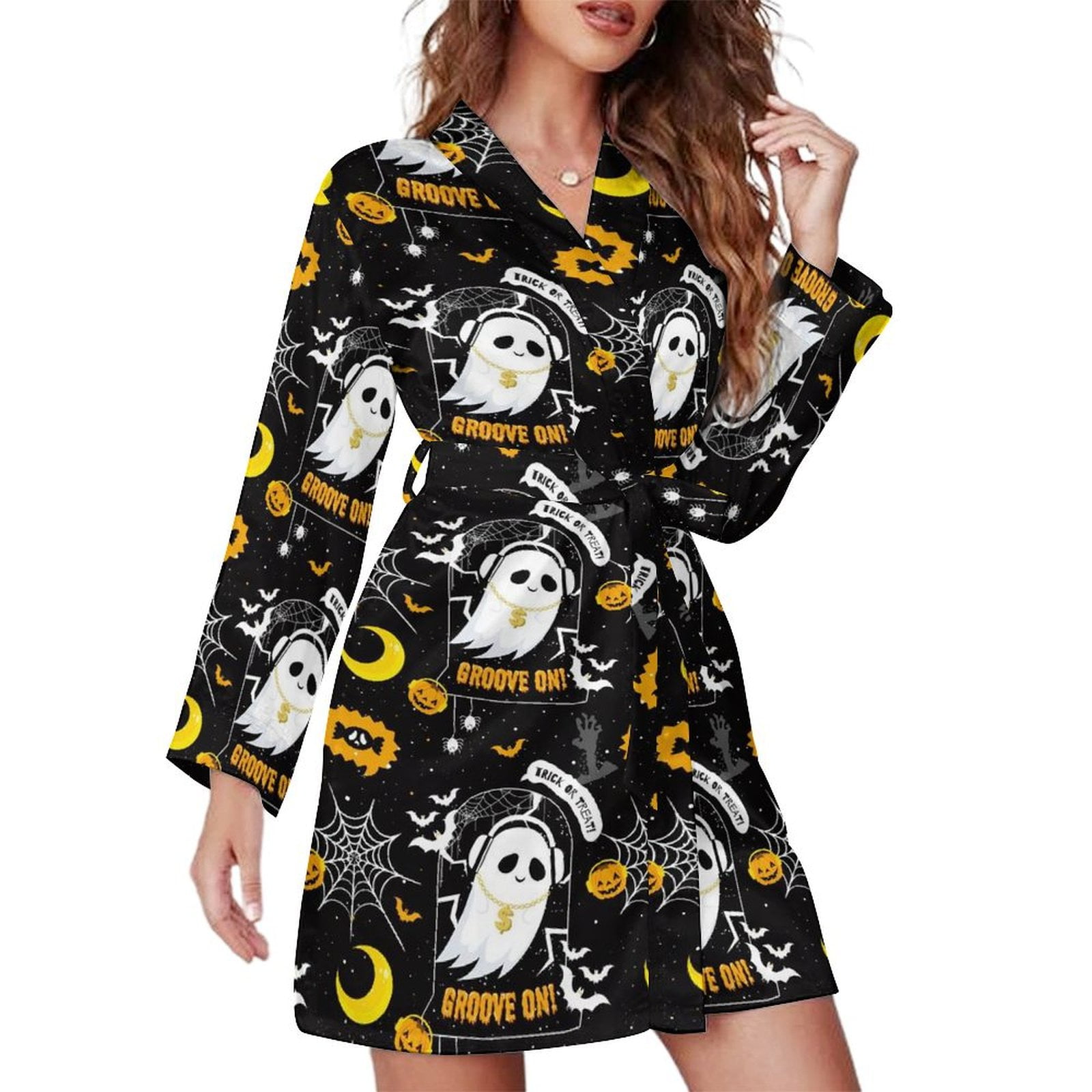 Short Robes Long Sleeve for Women - Ghost_groove_pattern Soft Women's ...