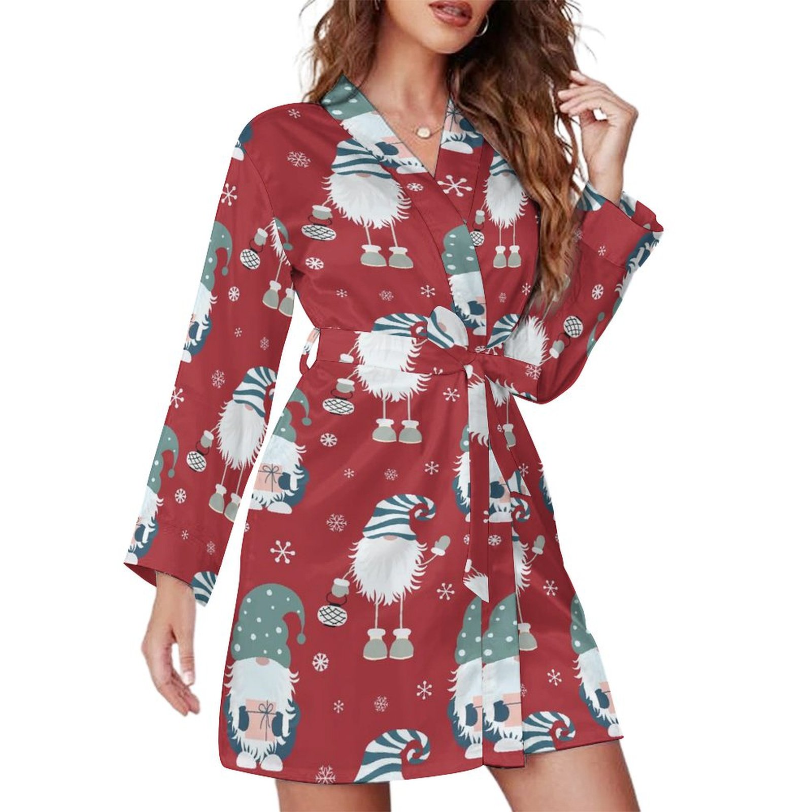 Short Robes Long Sleeve for Women - Gnome And Snowflakes Soft Women's ...