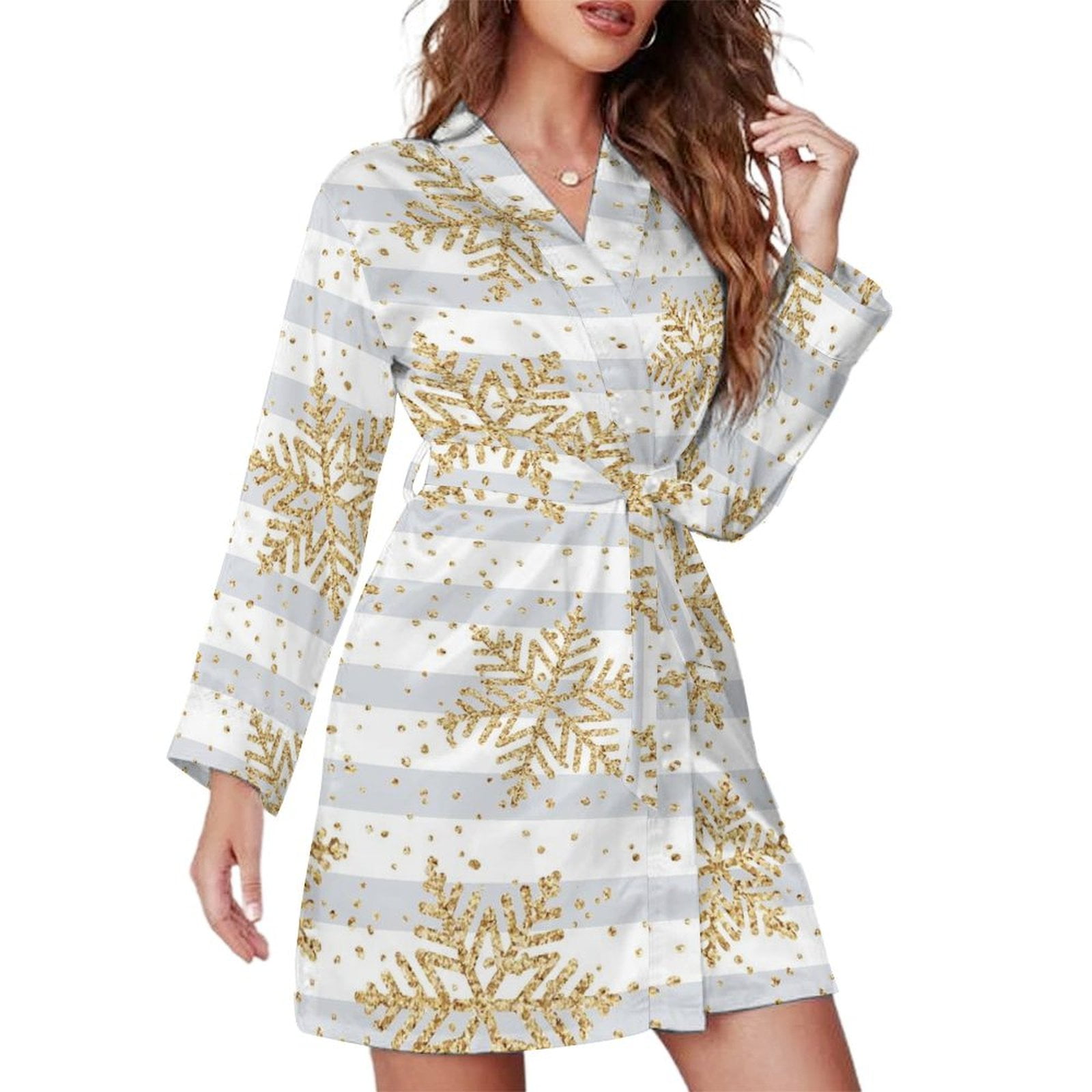 Short Robes Long Sleeve for Women - Gold Snowflake Soft Breathable ...