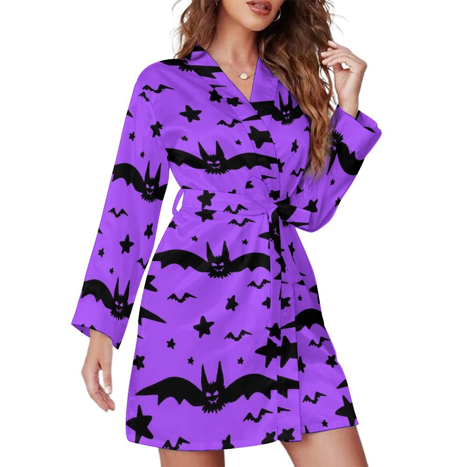 Short Robes Long Sleeve for Women - Halloween Bat Elements Soft Women's ...
