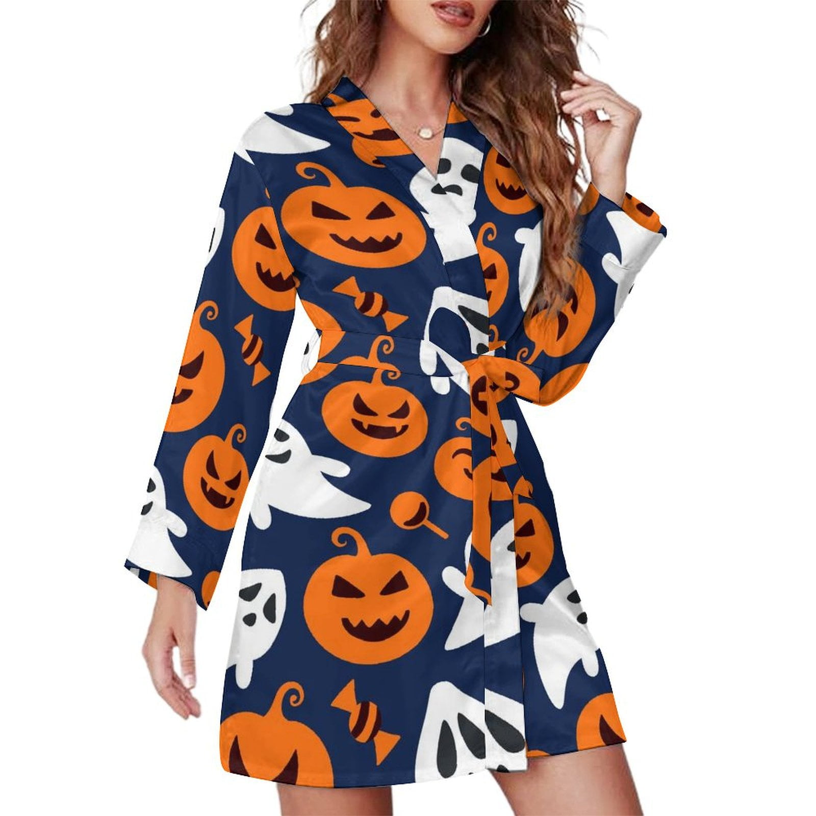 Short Robes Long Sleeve for Women, Halloween Ghost Pumpkins Breathable ...