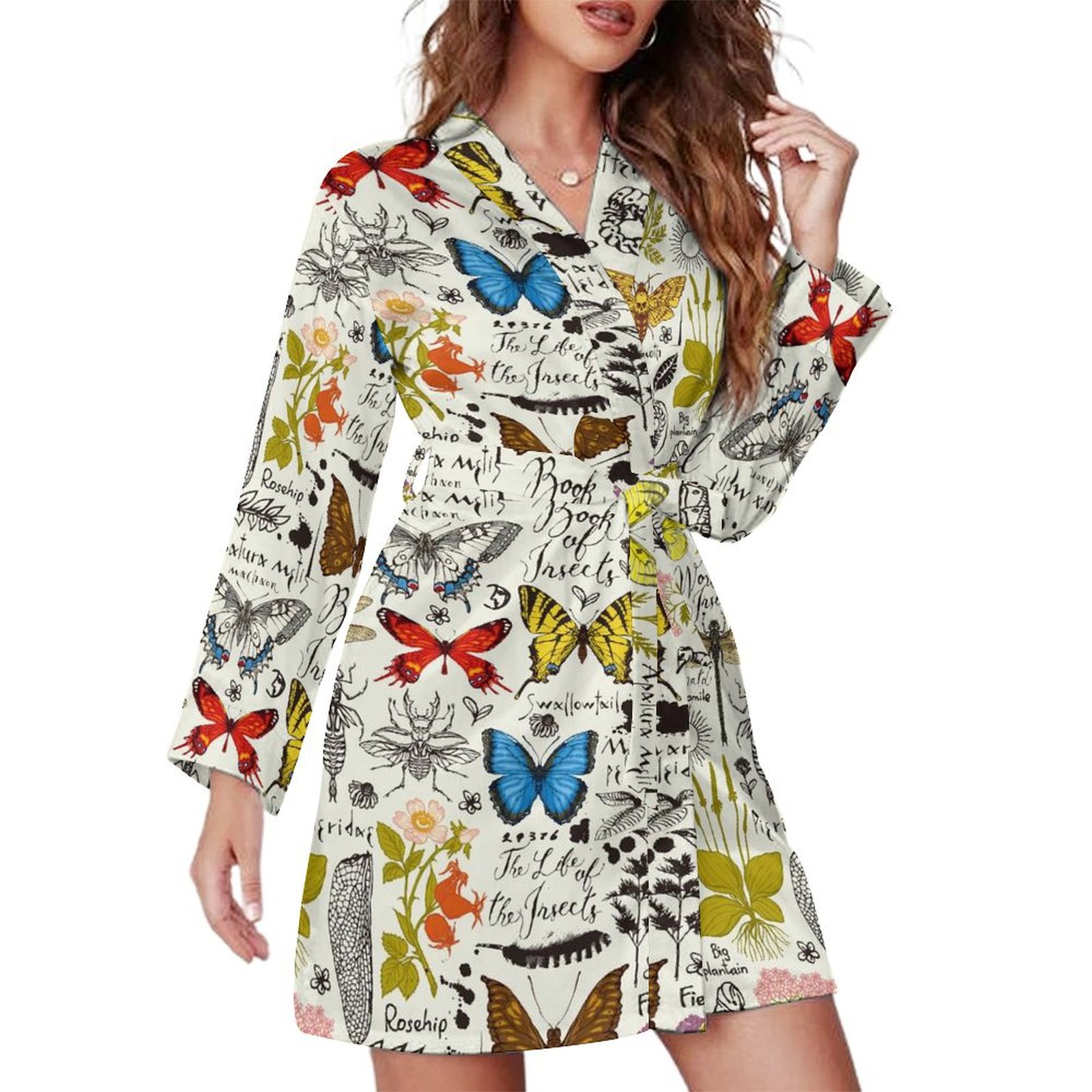 Short Robes Long Sleeve for Women - Insects And Medicinal Herbs Soft ...