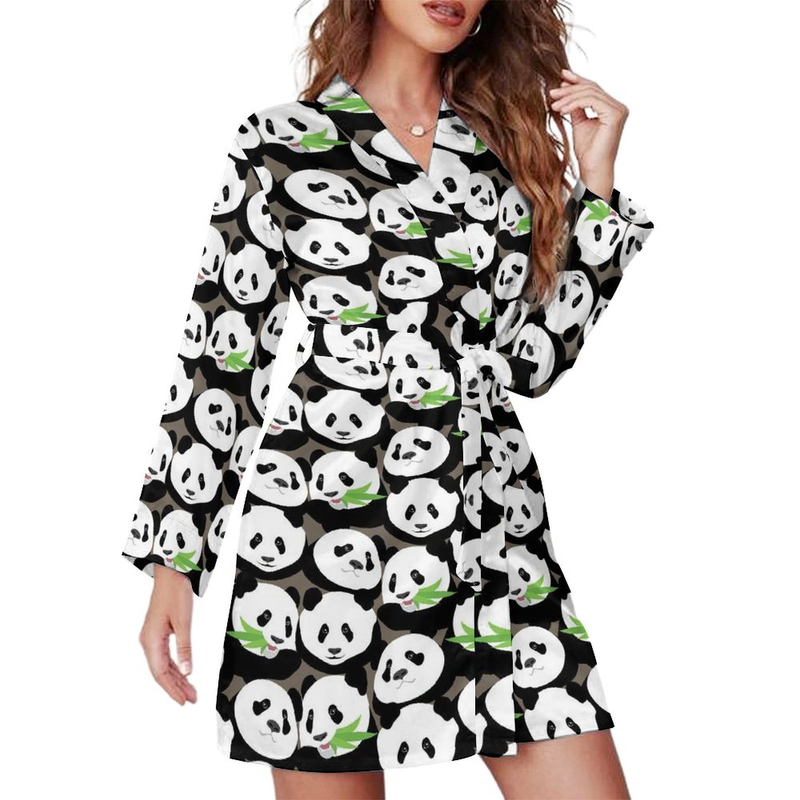 Short Robes Long Sleeve for Women - Panda Bear Soft Women's Belted ...
