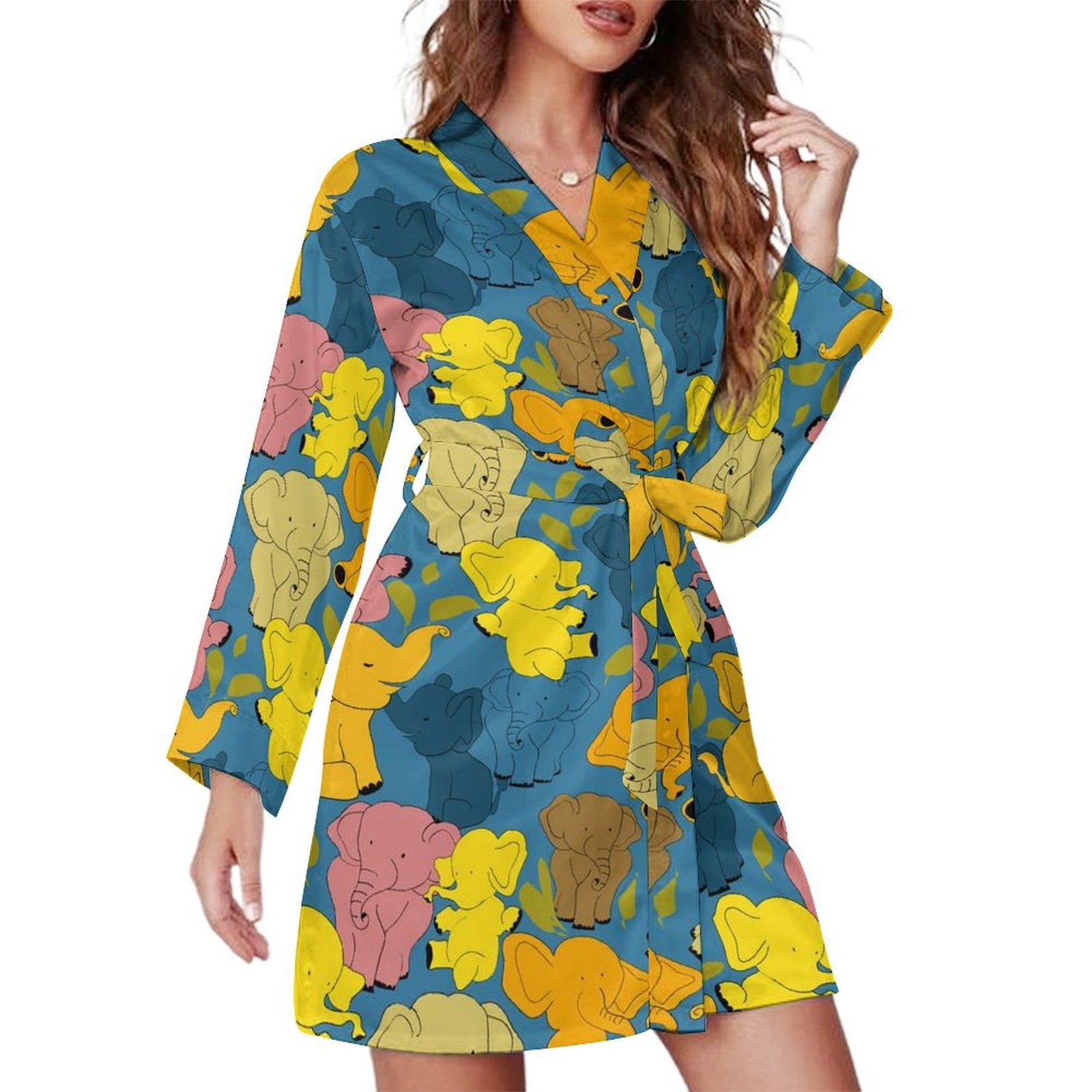 Short Robes Long Sleeve for Women - Retro Boho Elephants Soft Women's ...