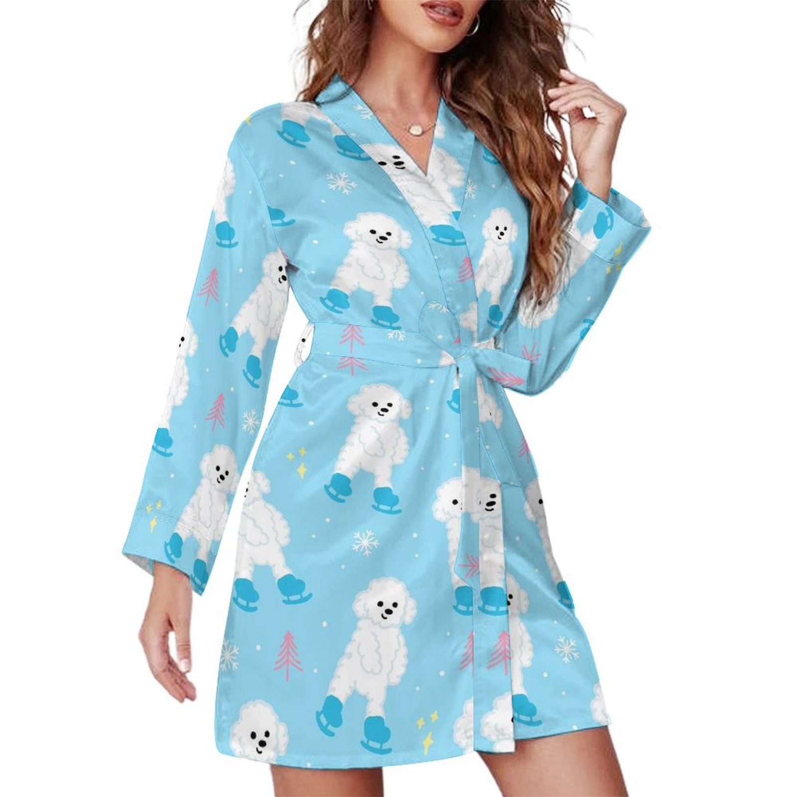 Short Robes Long Sleeve for Women - Skating Poodle Fun Soft Women's ...