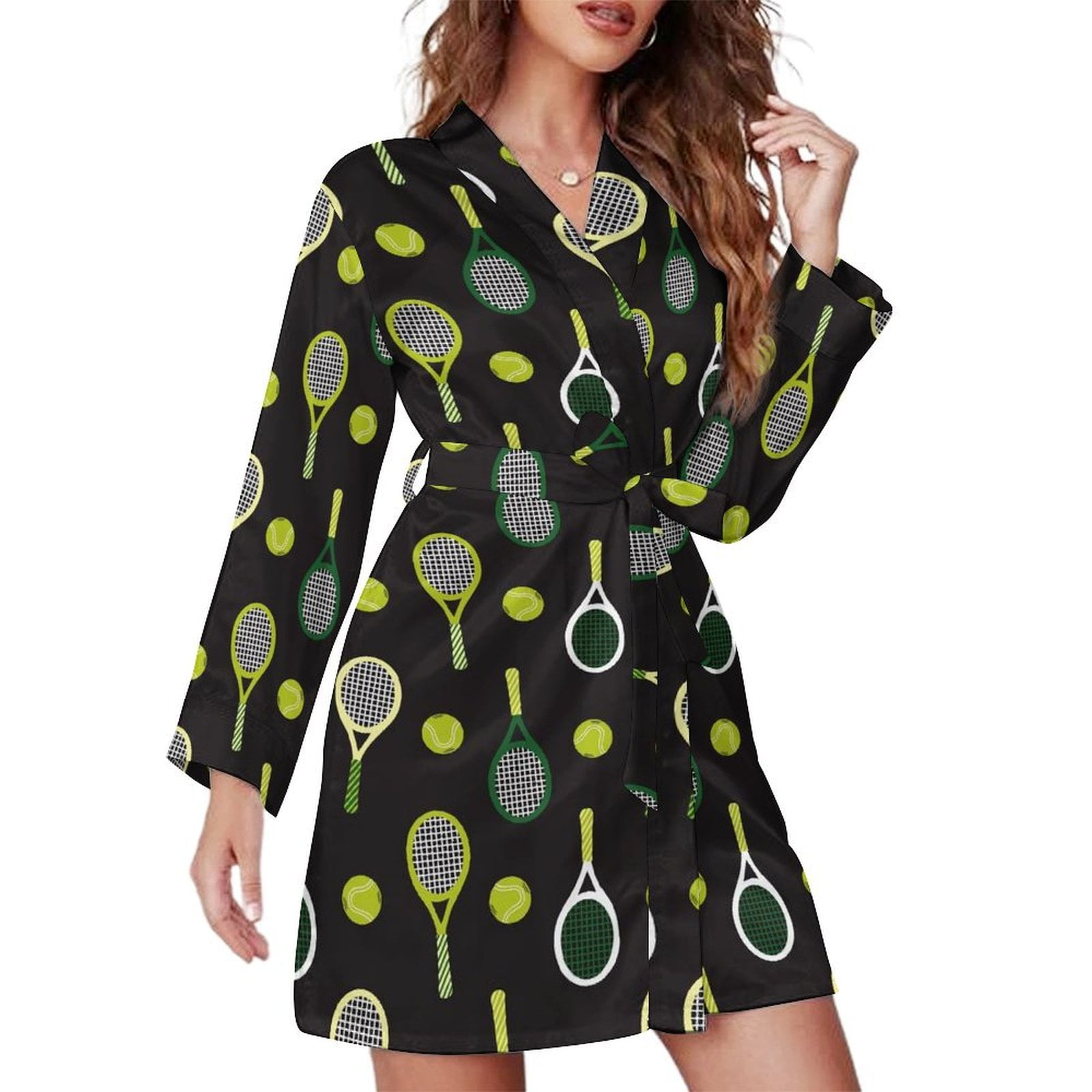 Short Robes Long Sleeve for Women - Tennis Rackets Soft Women's Belted ...