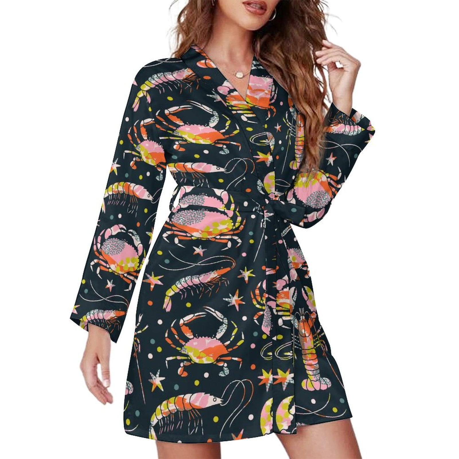 Short Robes Long Sleeve for Women - Various Crustaceans Soft Breathable ...