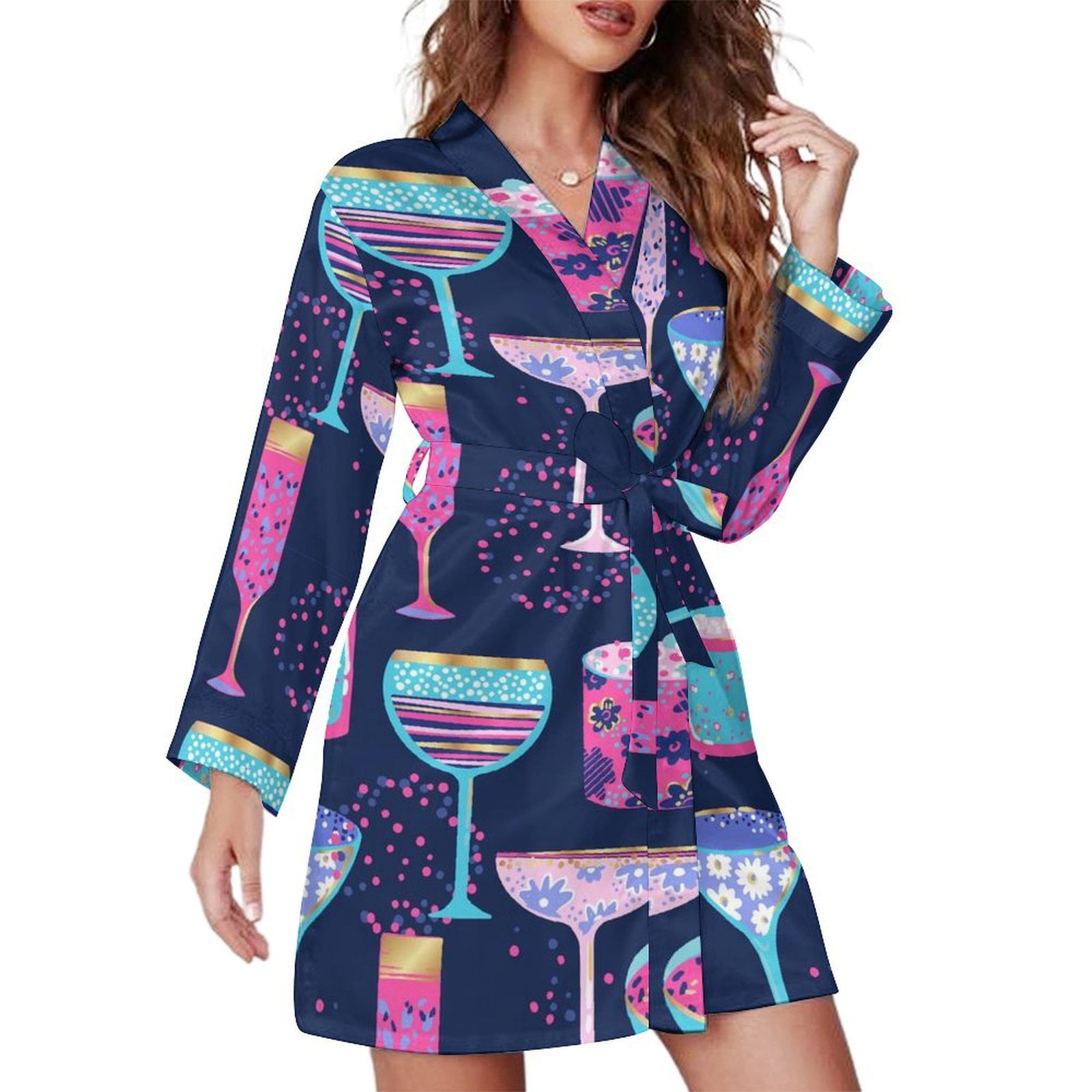 Short Robes Long Sleeve for Women - Wine Glasses And Cocktails Soft ...