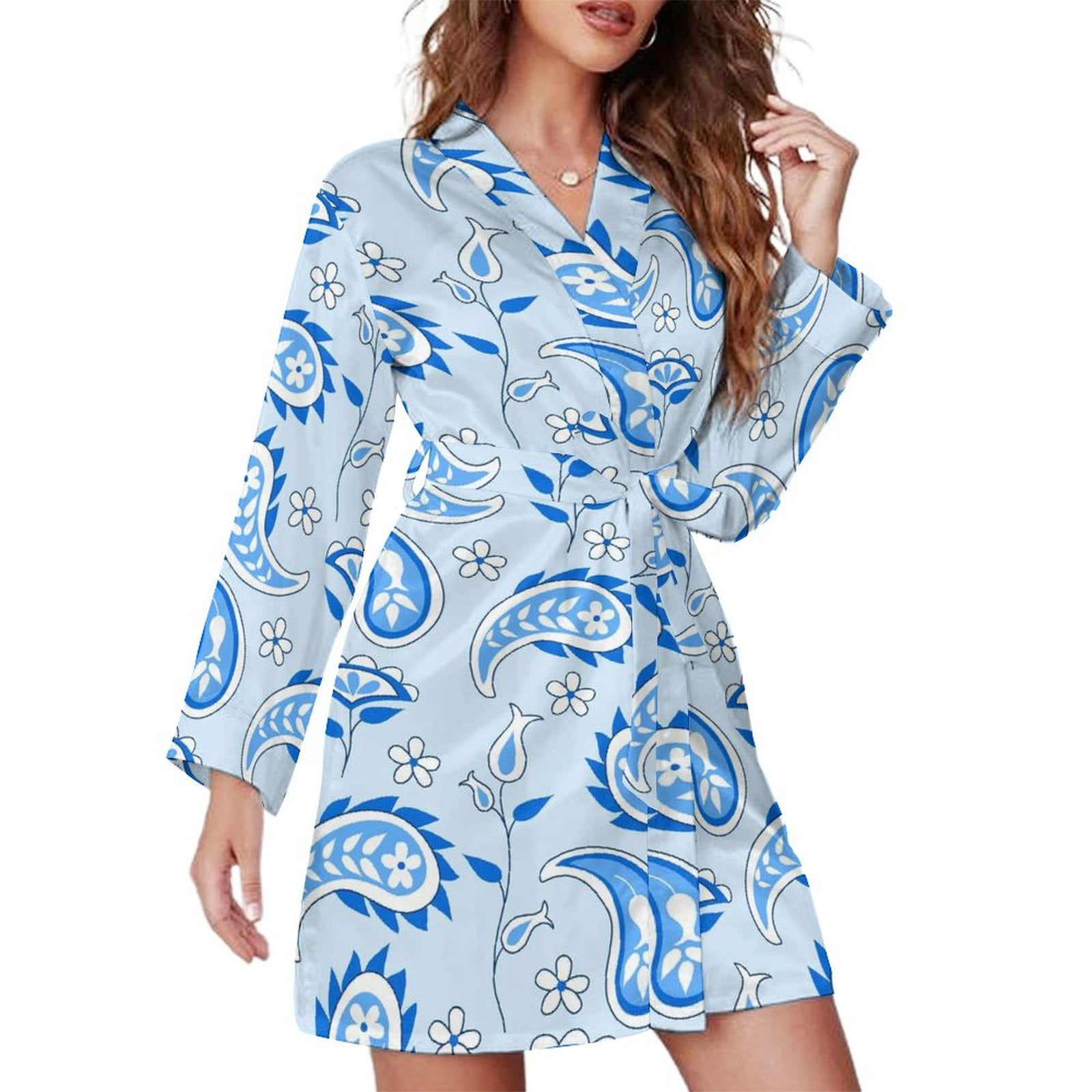Short Robes Long Sleeve for Women - Winter Paisley Pattern Soft Women's ...