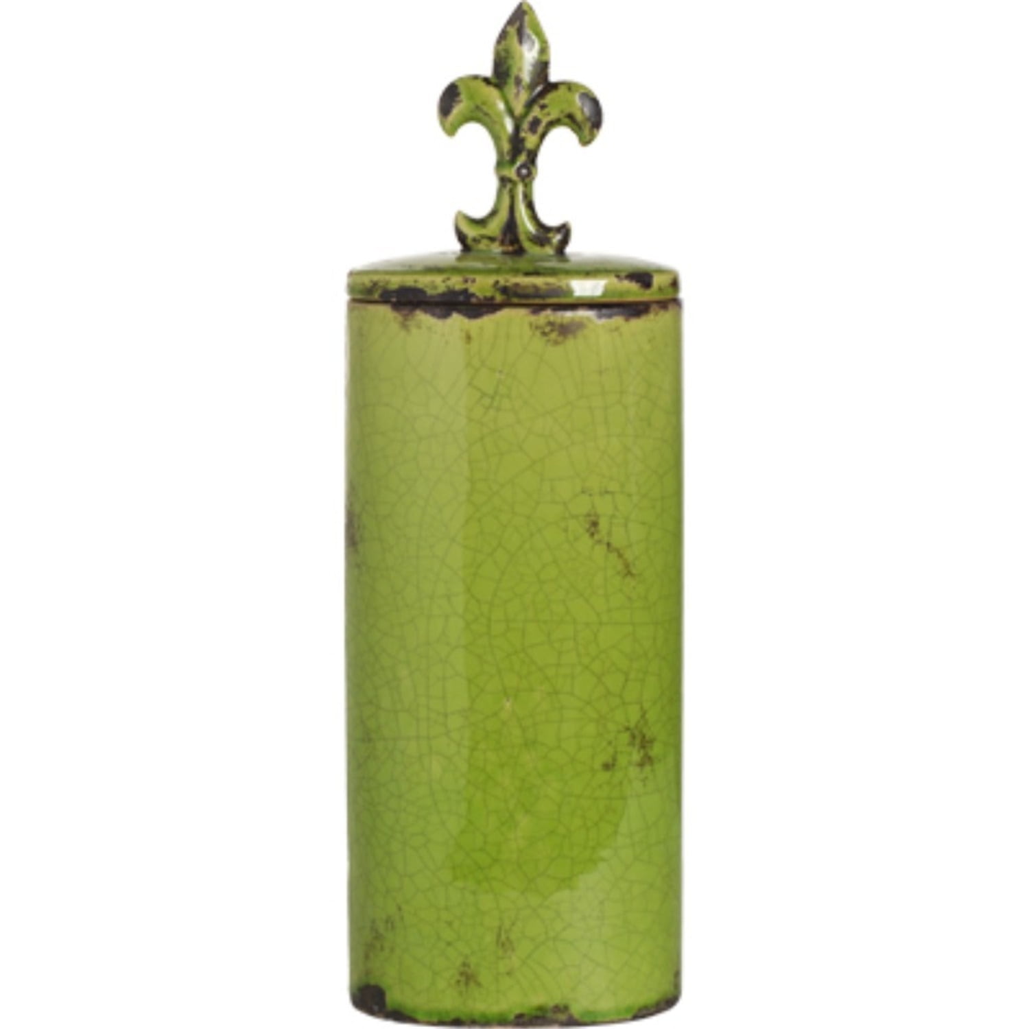 Short Round Ceramic Jar with Fleur-de-lis Finial, Green - Walmart.com