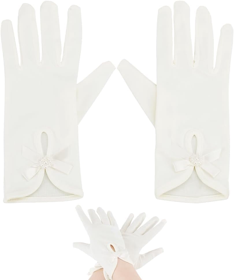 Short Satin Gloves Wrist Length Gloves Opera Bridal Glove with Pearl ...