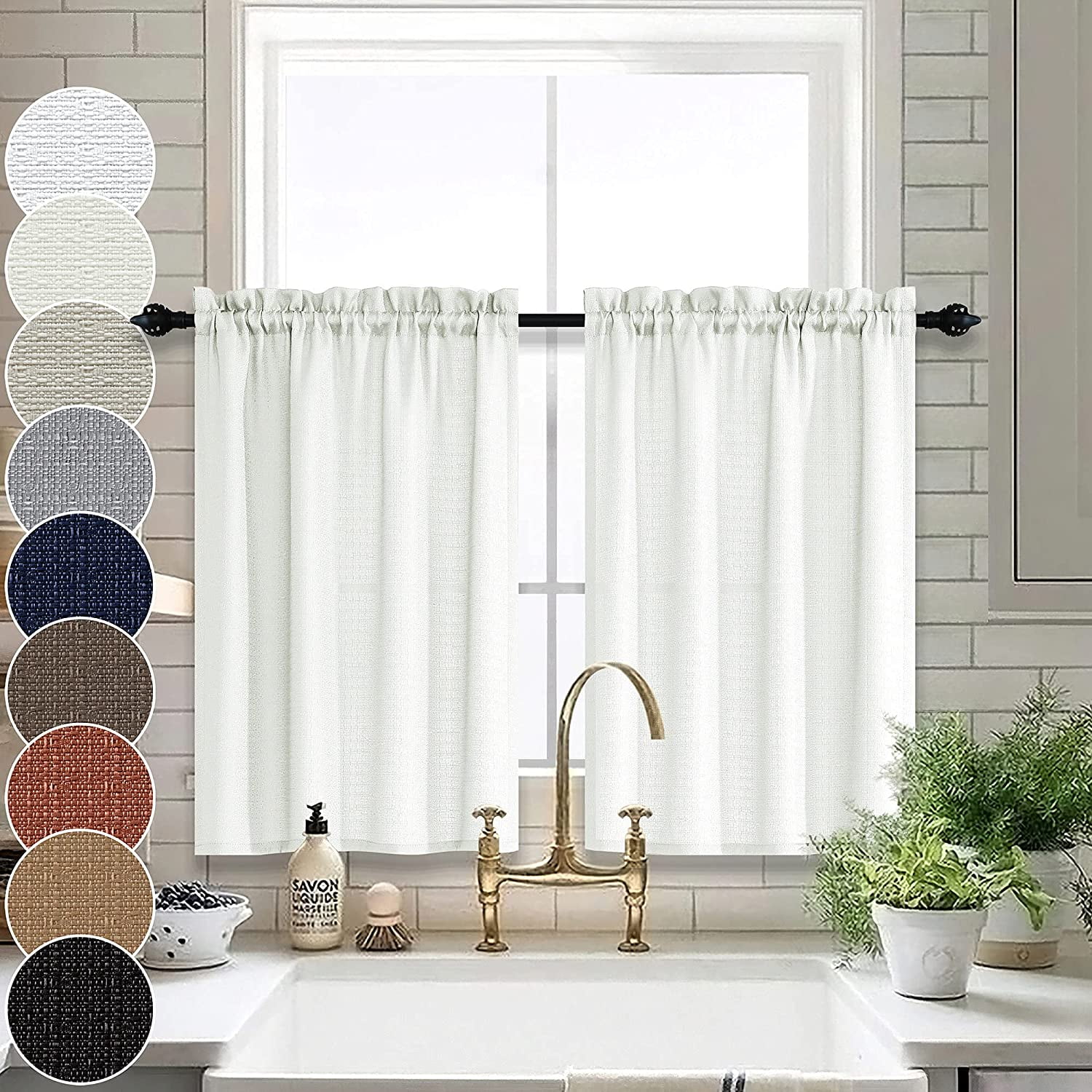 Short Semi Sheer Curtains for Bathroom Window Rod Pocket SmOff White ...